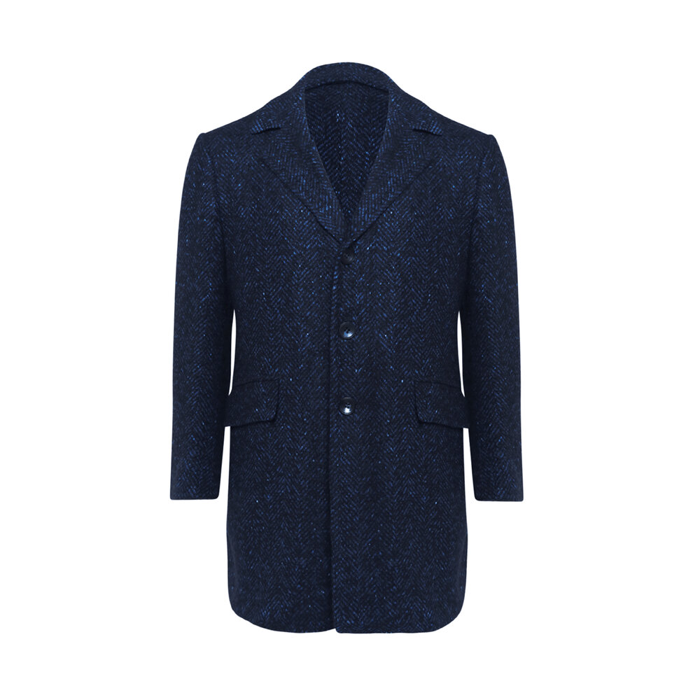 Kiton - Navy and Blue Chevron Wool Blend Coat | Mitchell Stores