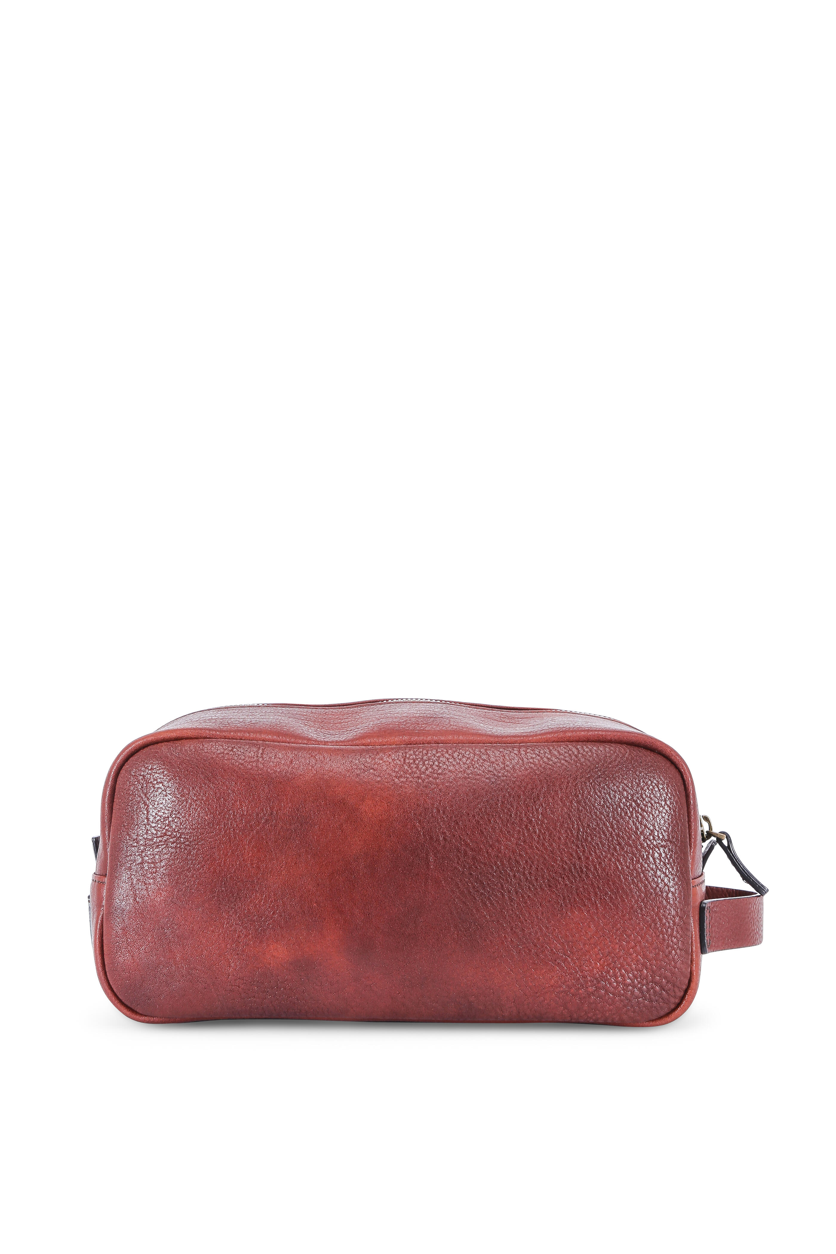 Bosca - Medium Brown Washed Italian Leather Dopp Kit
