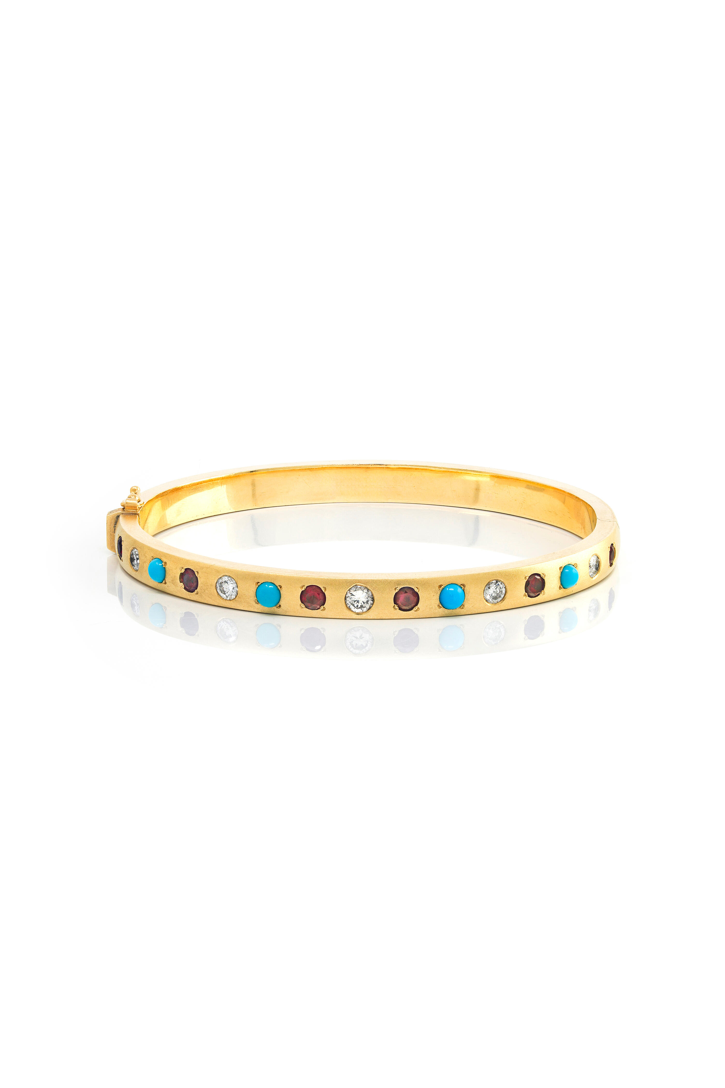 Jenna Blake - 18k Gold Ruby, Diamond and Turquoise Gypsy Bangle