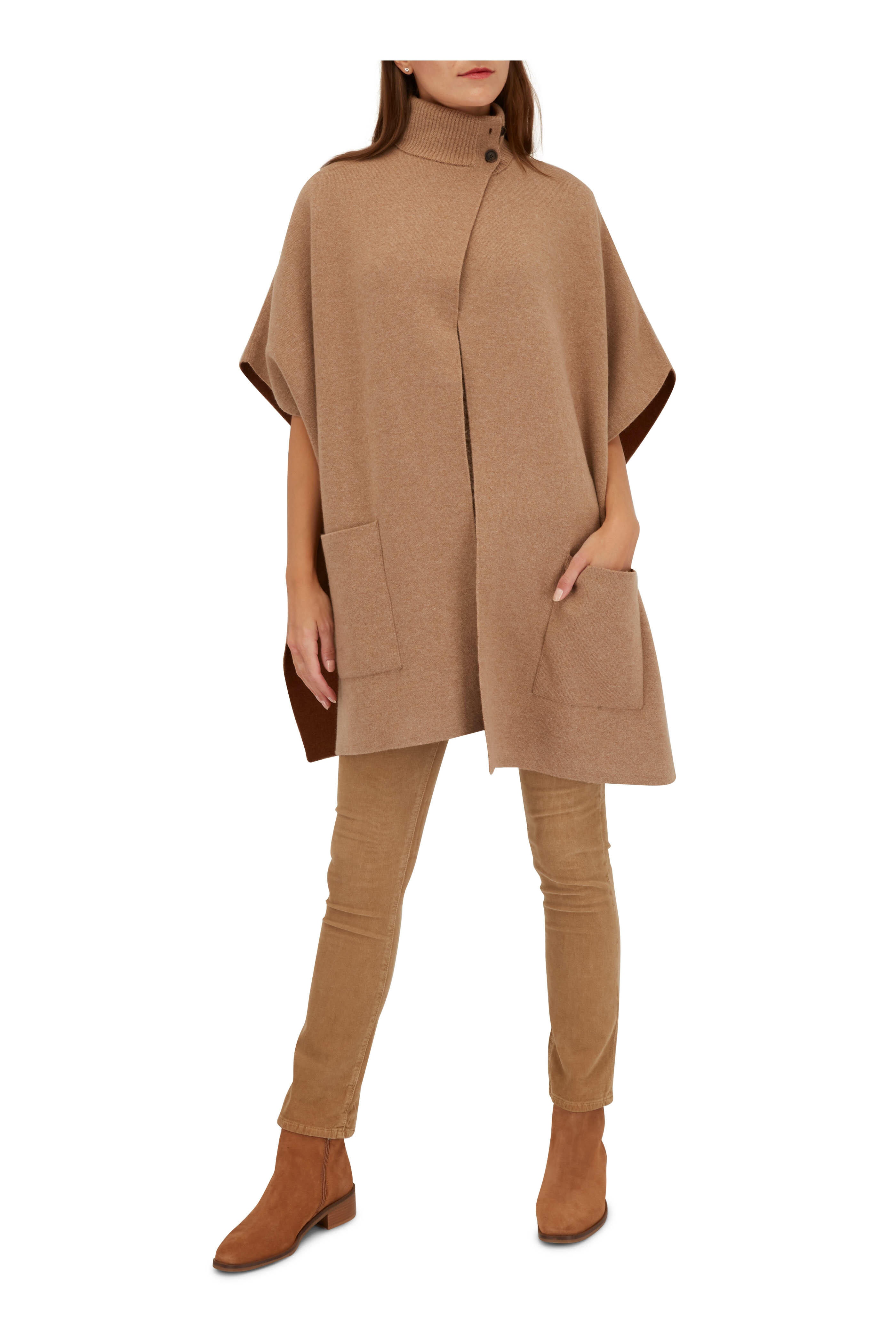 Akris - Camel & Brown Reversible Knit Cape | Mitchell Stores