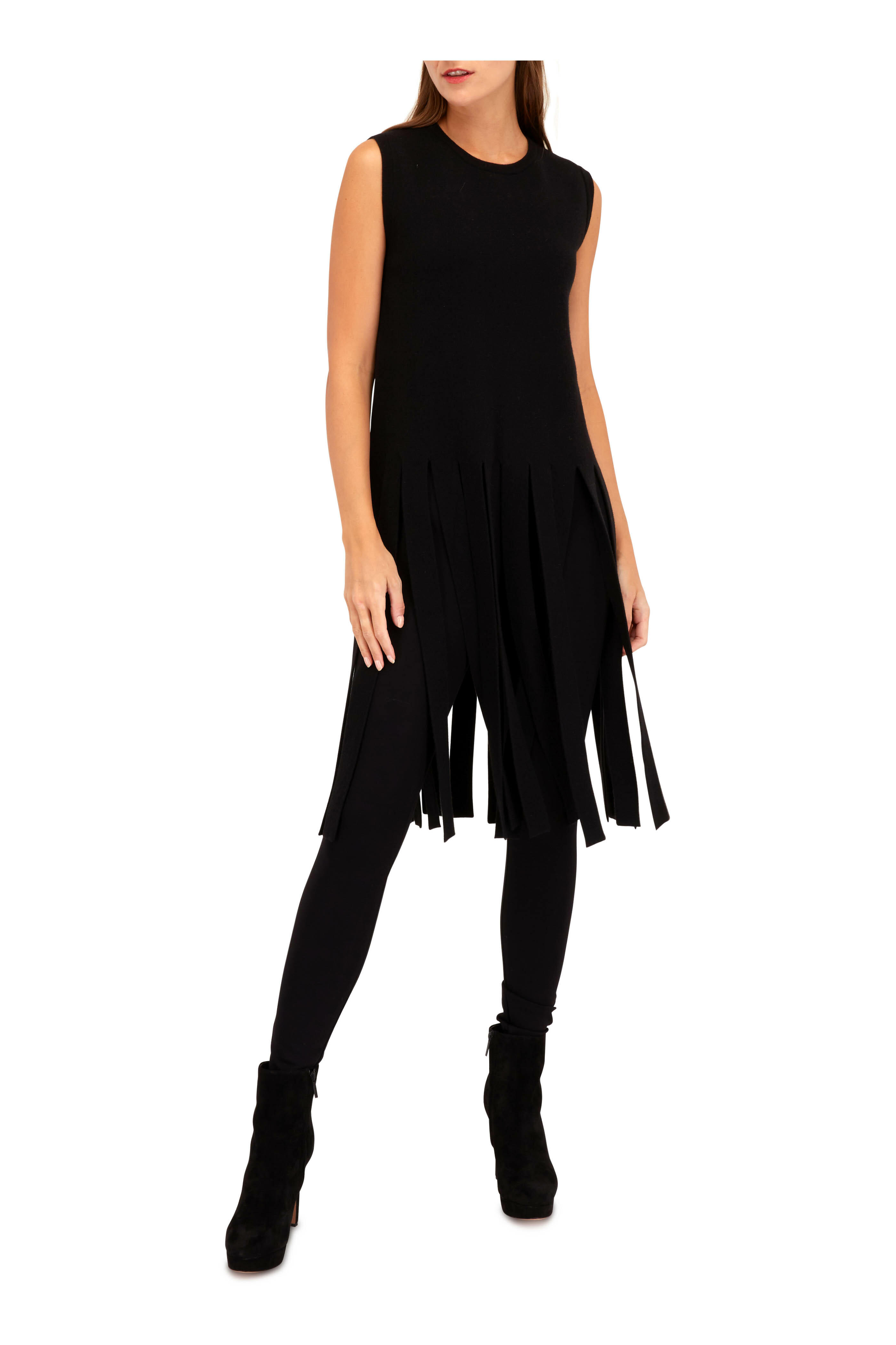 Akris - Black Knit Fringe Tunic | Mitchell Stores