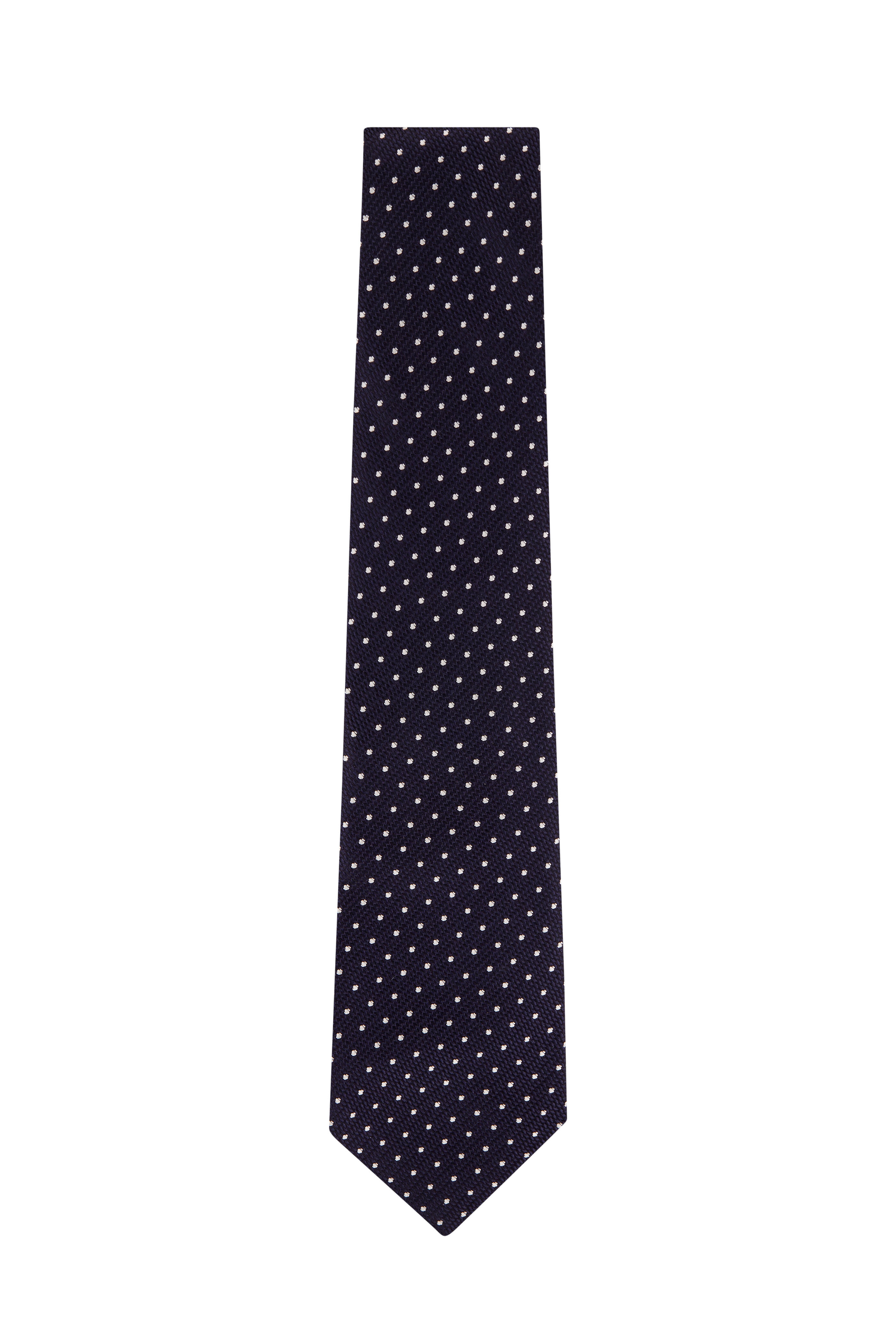 Tom Ford - Navy Dot Print Silk Necktie | Mitchell Stores