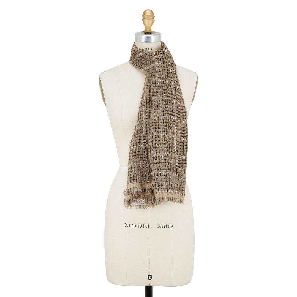 Loro Piana - Amber & Brown Sugar Cashmere & Silk Plaid Scarf
