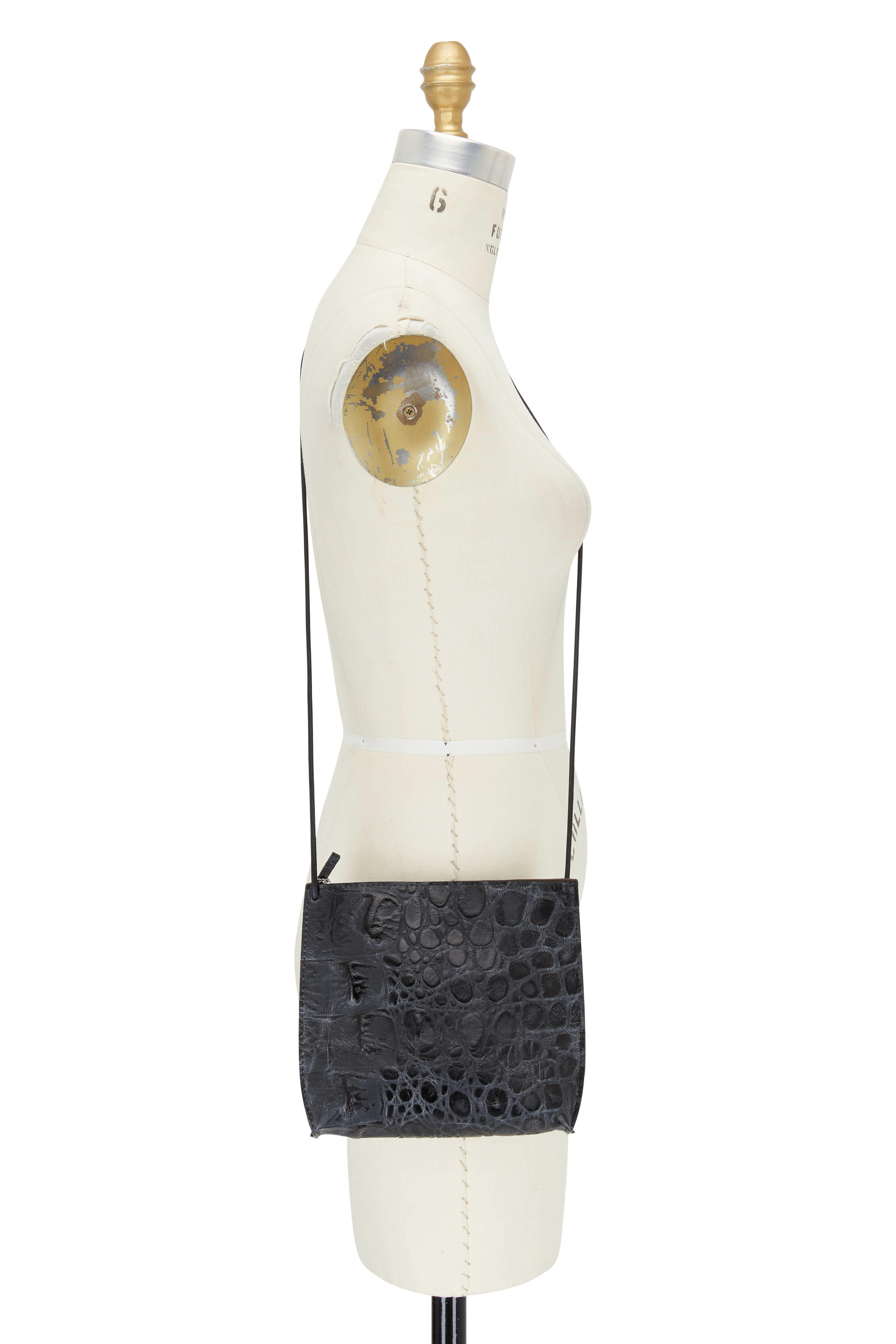 B May Bags - Black Croc Embossed Leather Strappy Pouch