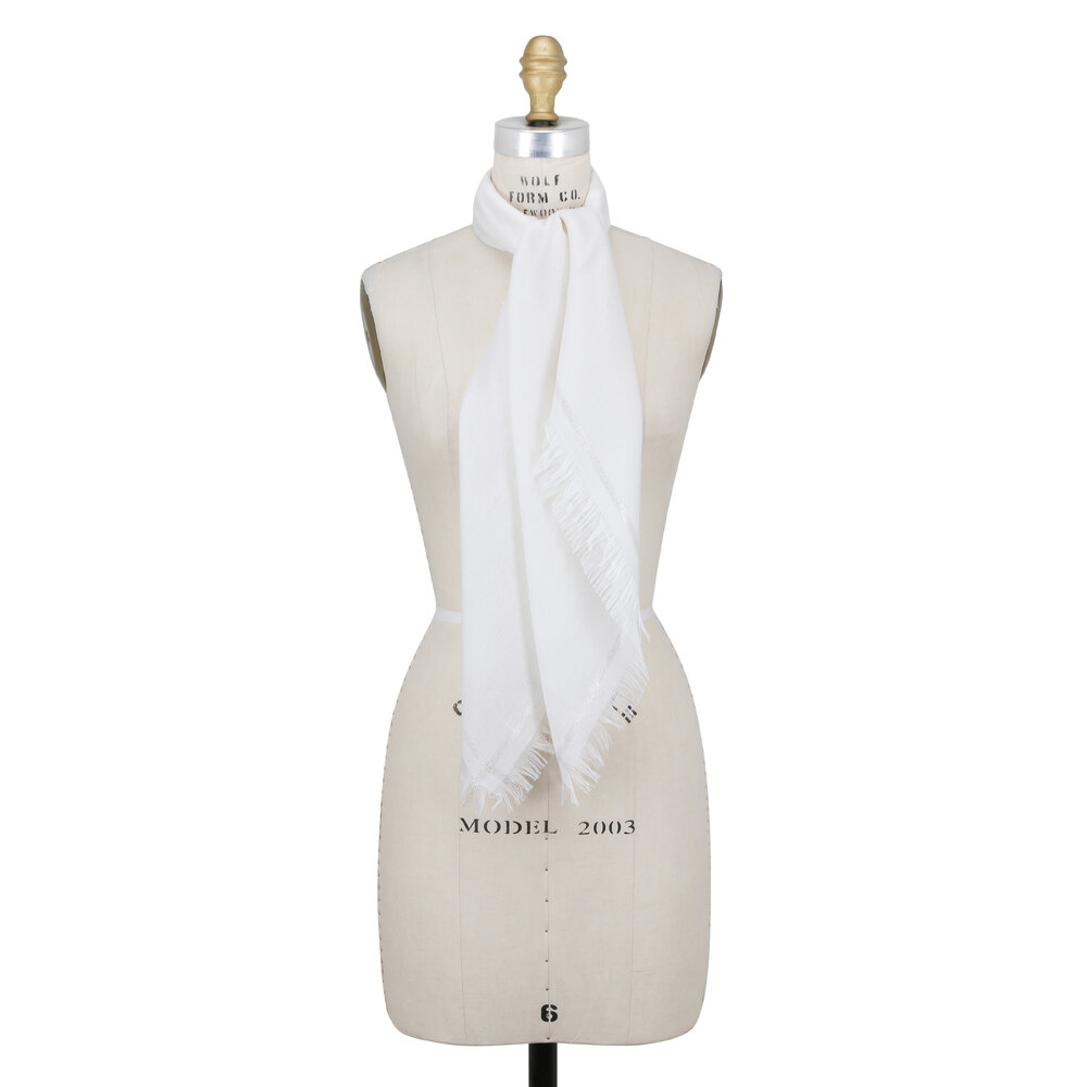 Loro Piana - White Carre Nuvola Evening Scarf | Mitchell Stores