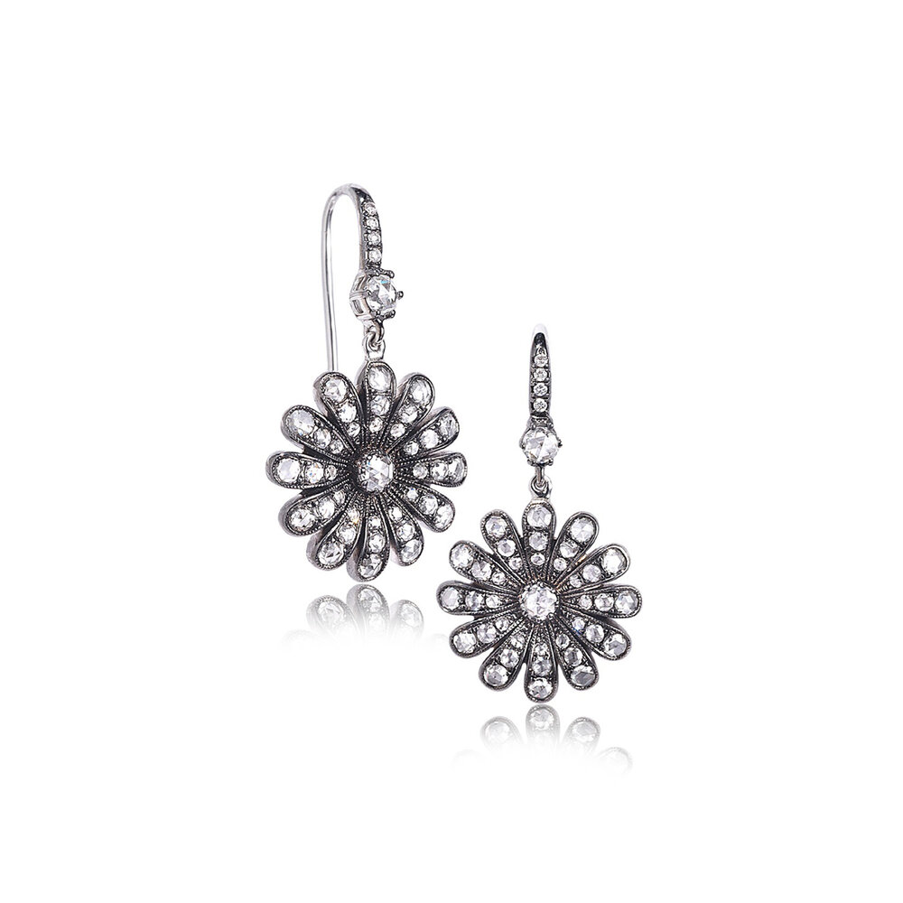 Nam Cho - 18k White Gold Gregorian Rose Daisy Earrings