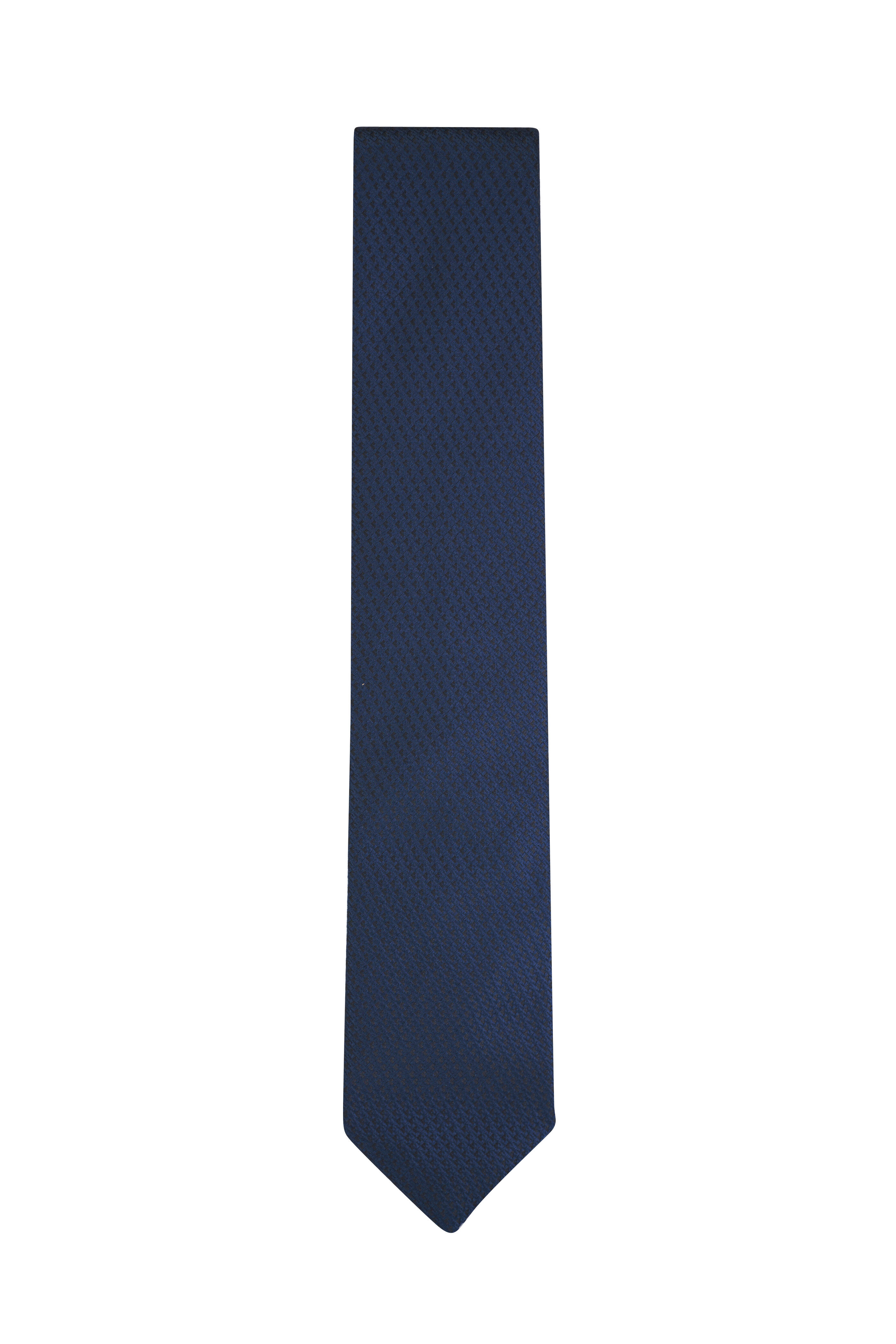 Brioni - Solid Navy Blue Textured Silk Necktie | Mitchell Stores