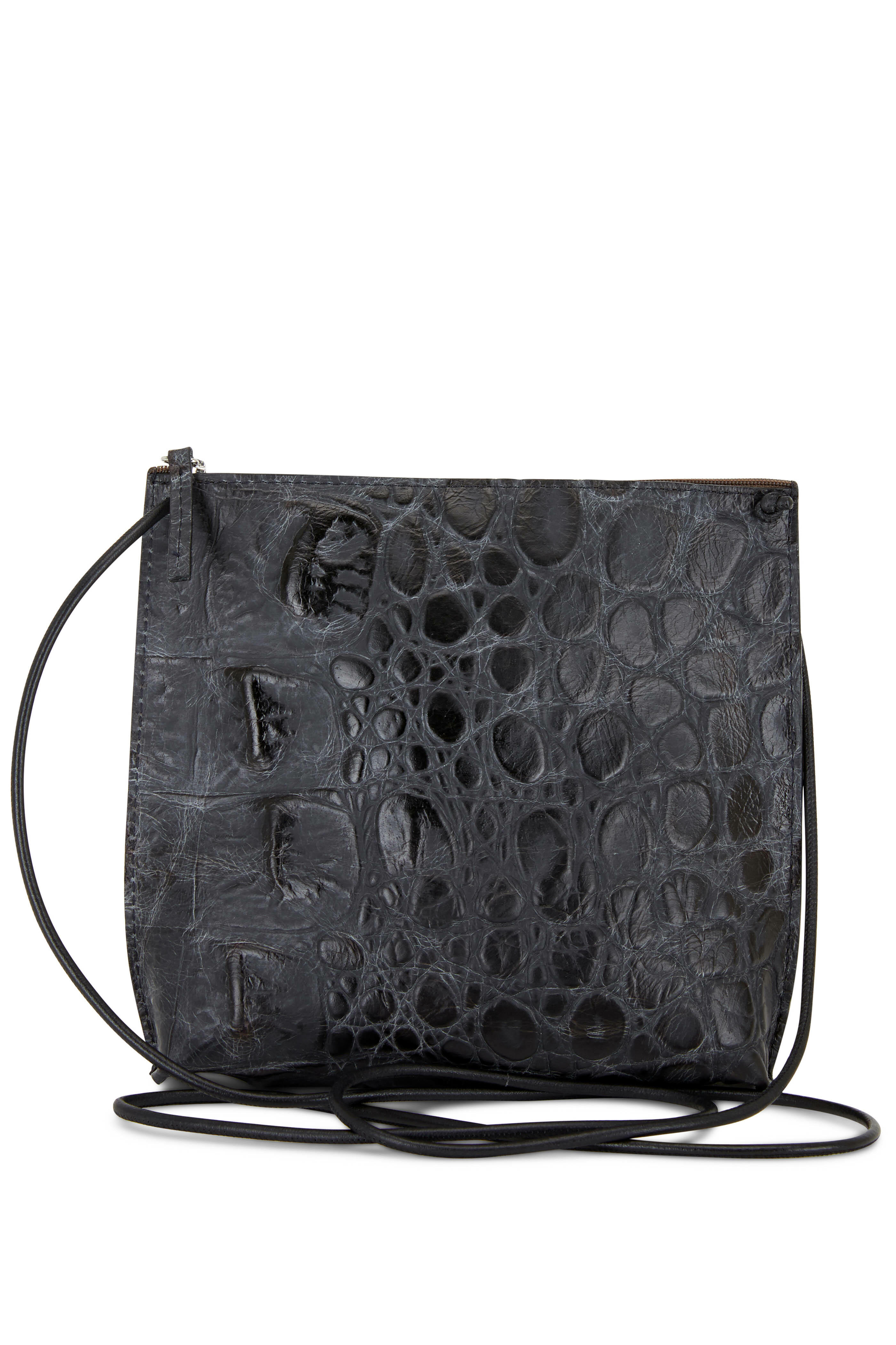 B May Bags - Black Croc Embossed Leather Strappy Pouch