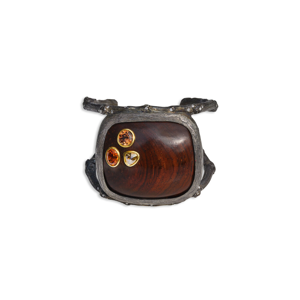 K. Brunini Jewels - Large Garnet & Cocobolo Wooden Cuff