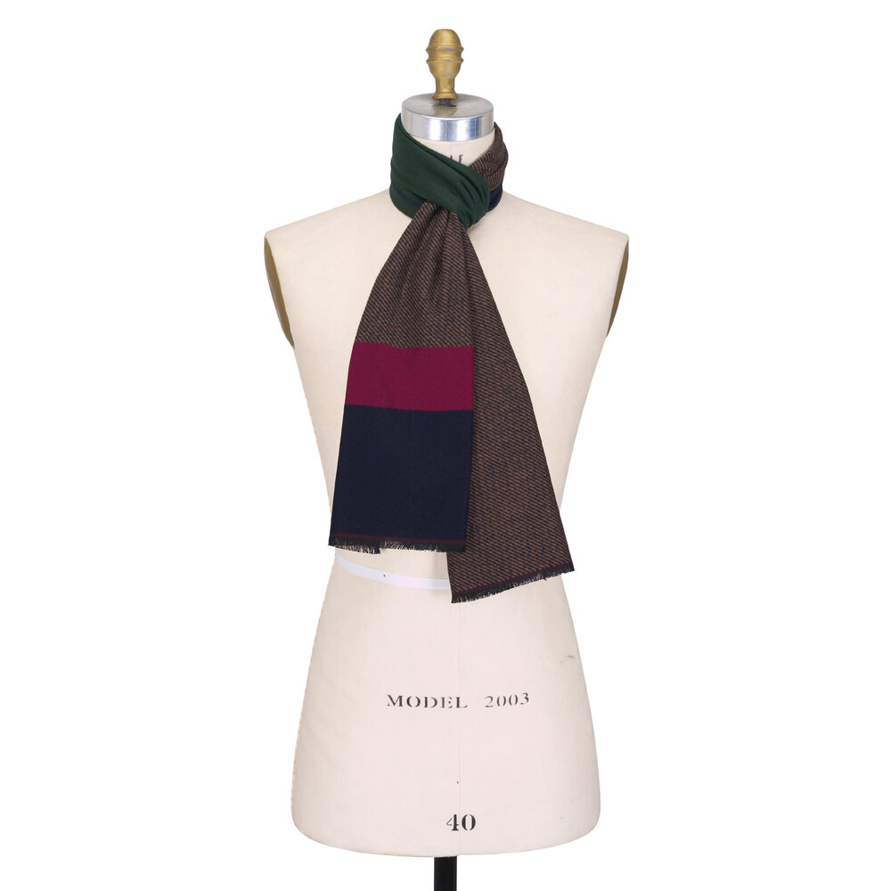 Chelsey Imports - Burgundy & Navy Multi Brushed Silk Scarf