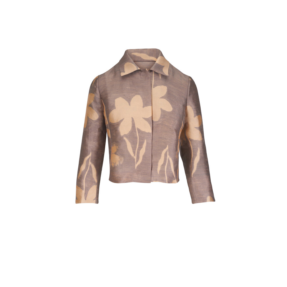 Sara Roka - Taupe Rose Print Jacket | Mitchell Stores