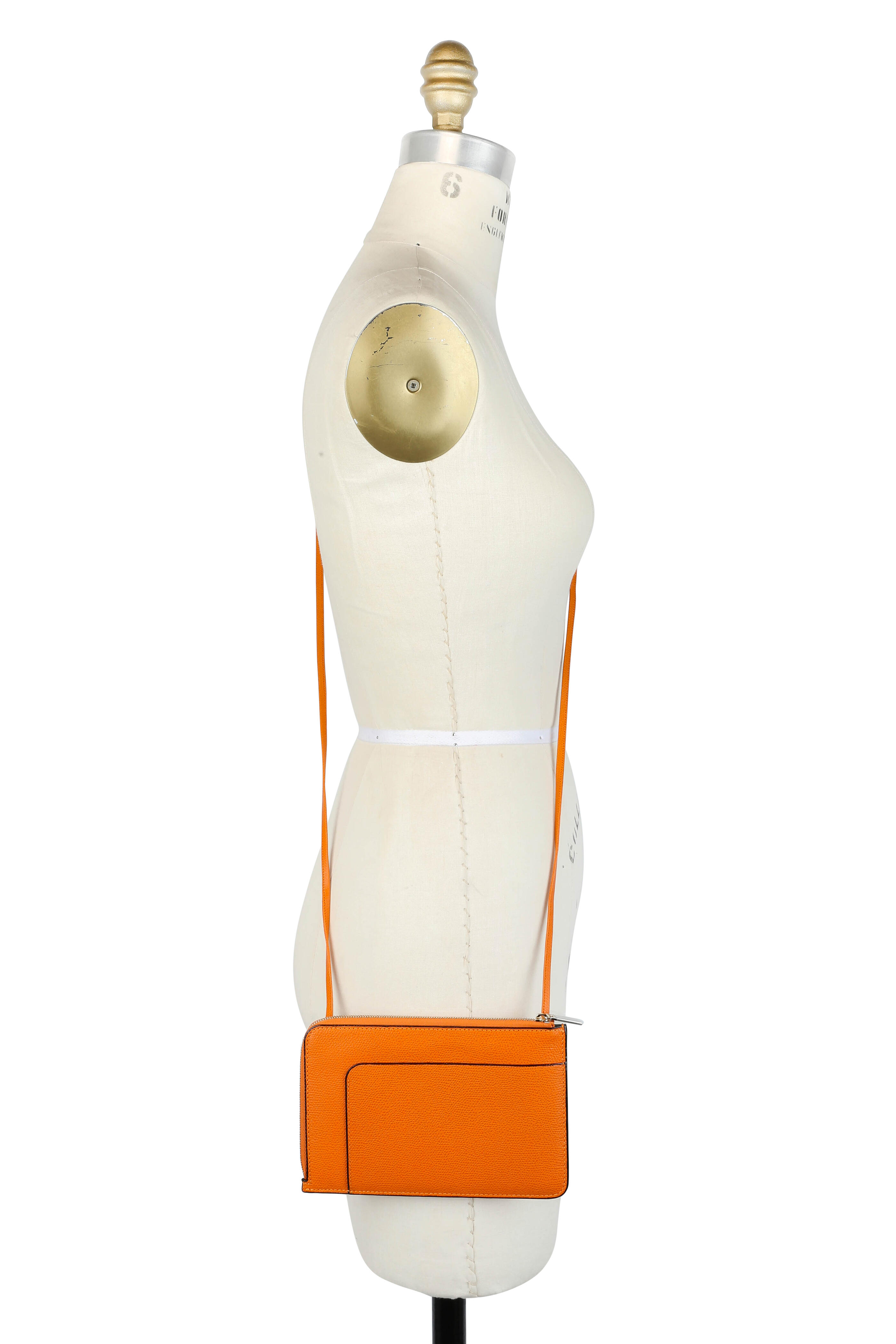 Valextra - Orange Leather Zip Pouch Crossbody | Mitchell Stores
