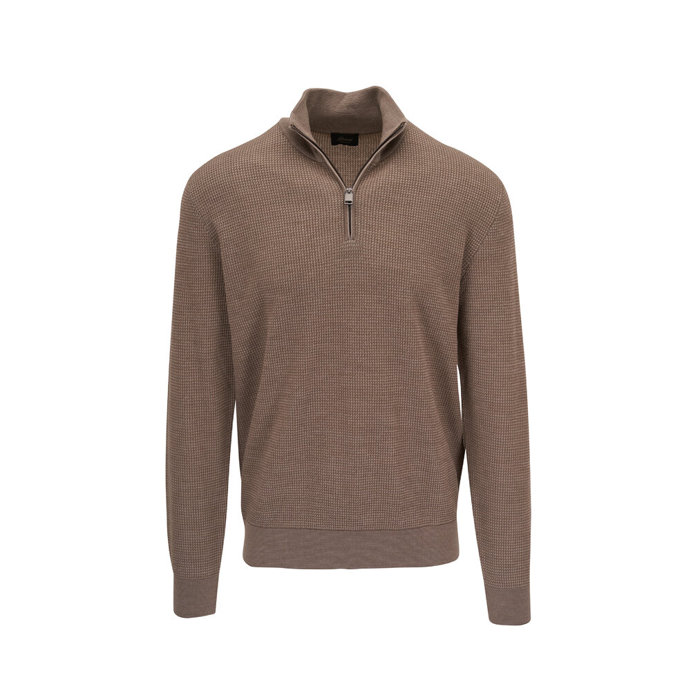 Brioni - Greige Thermal Quarter Zip Pullover | Mitchell Stores