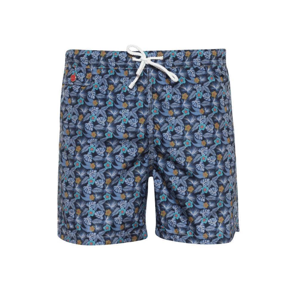 Kiton - Blue and Navy Tropical Print Swim Short | Mitchell Stores