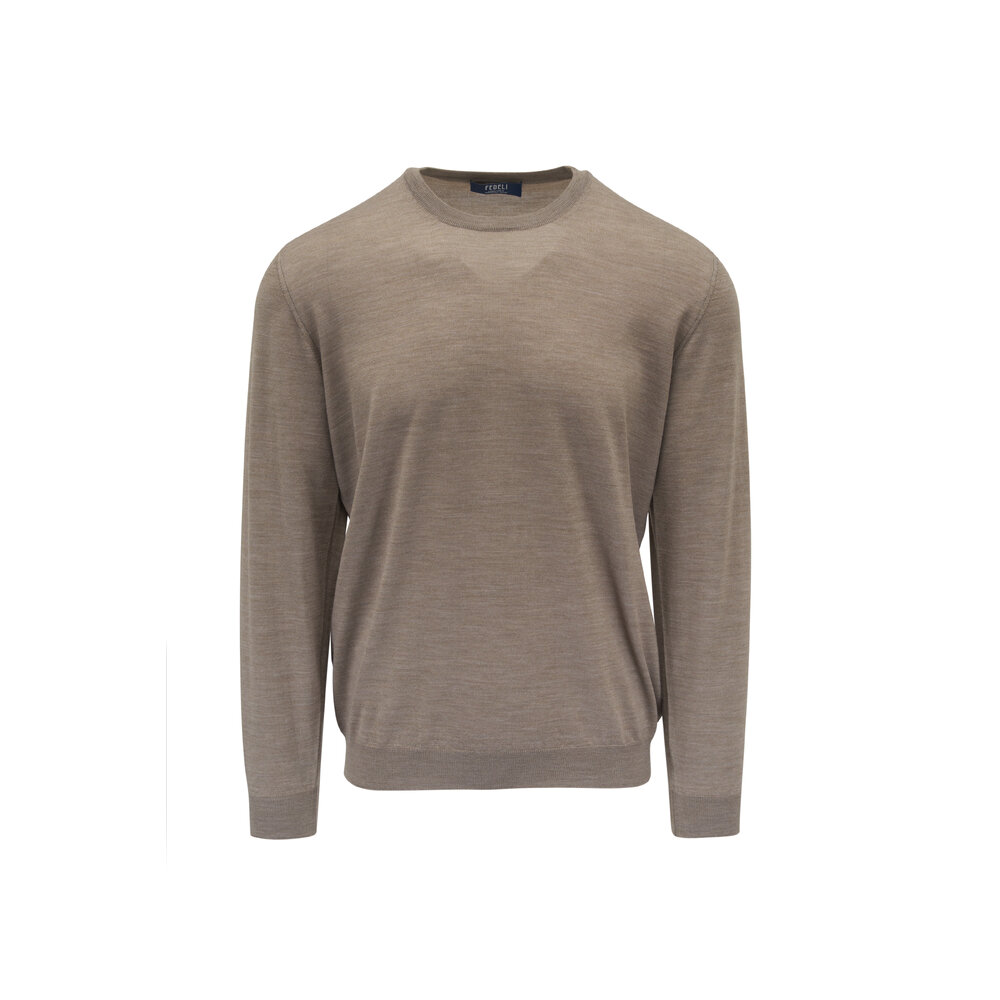 Fedeli - Taupe Super 140's Wool Crewneck Pullover