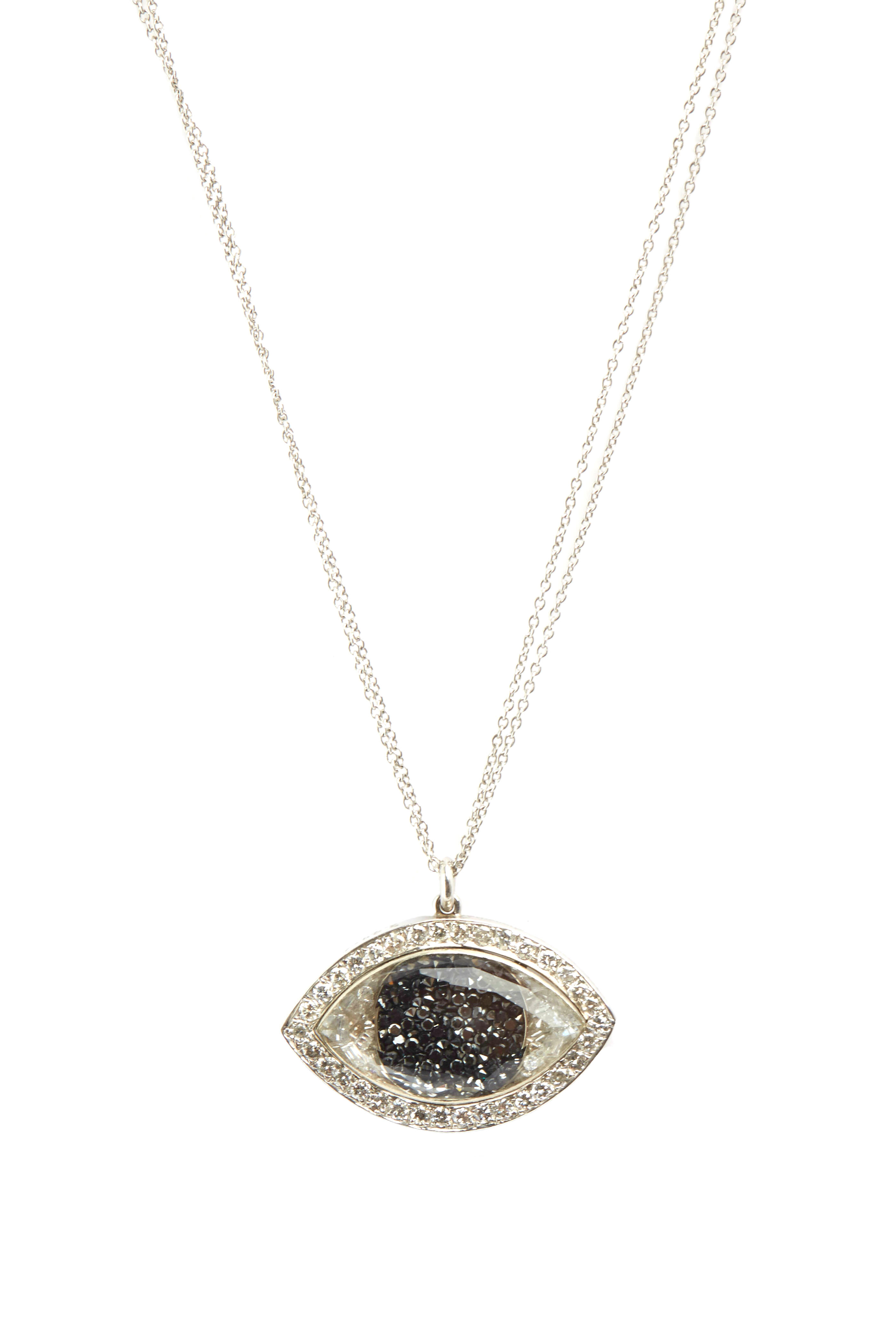 Renee Lewis - White Gold Black & White Diamond Evil Eye Necklace
