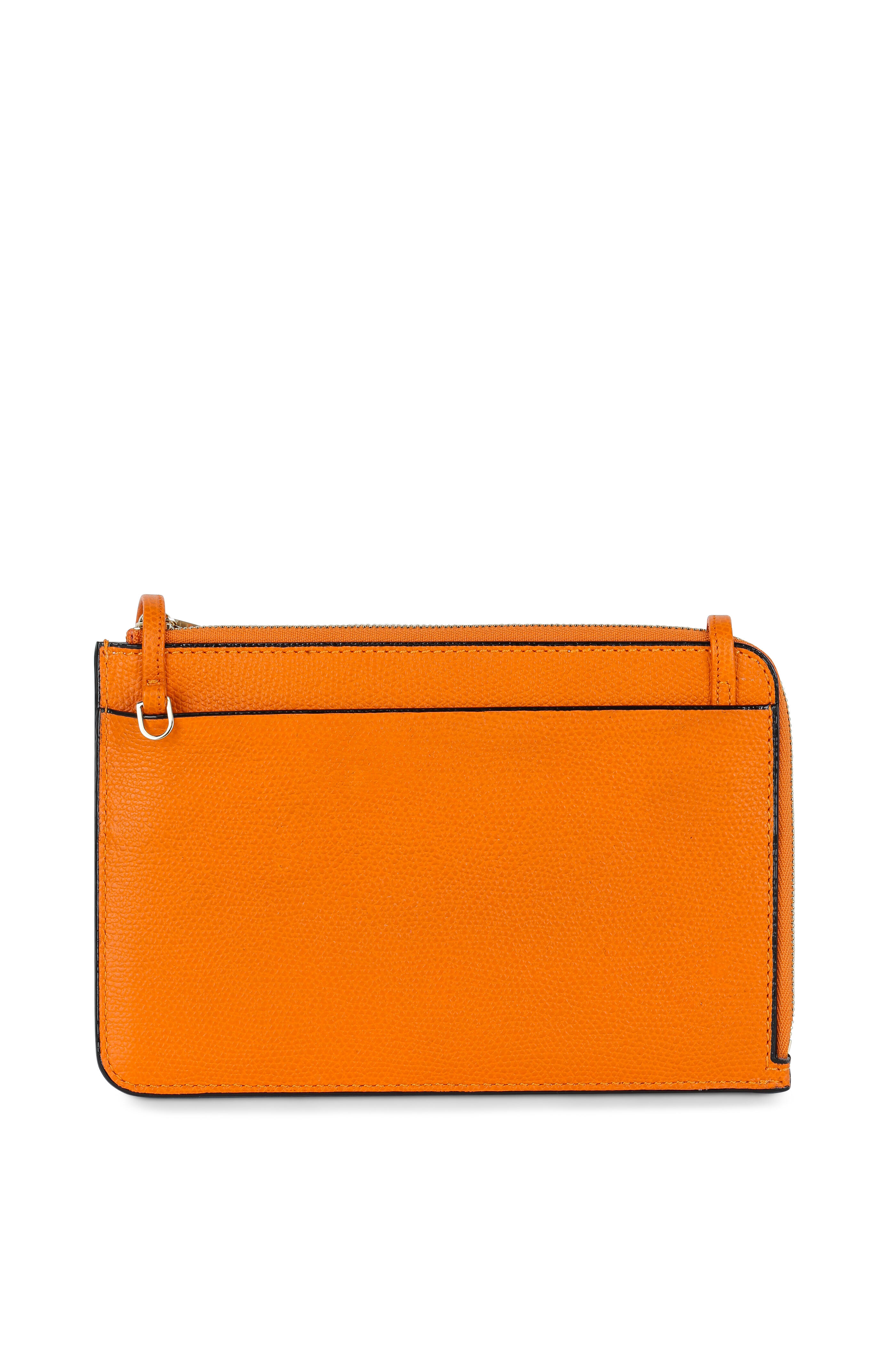 Valextra - Orange Leather Zip Pouch Crossbody | Mitchell Stores