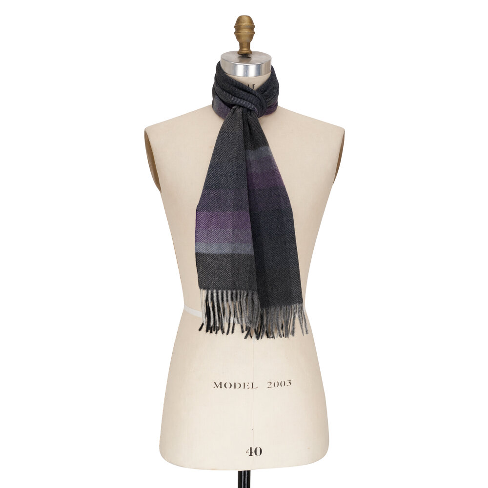 Chelsey Imports - Purple & Black Tonal Check Cashmere Scarf