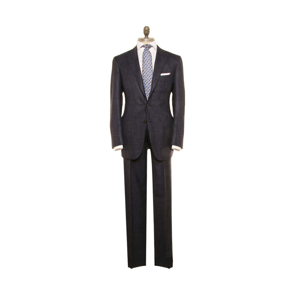 Kiton - Navy Textured Solid Suit | Mitchell Stores