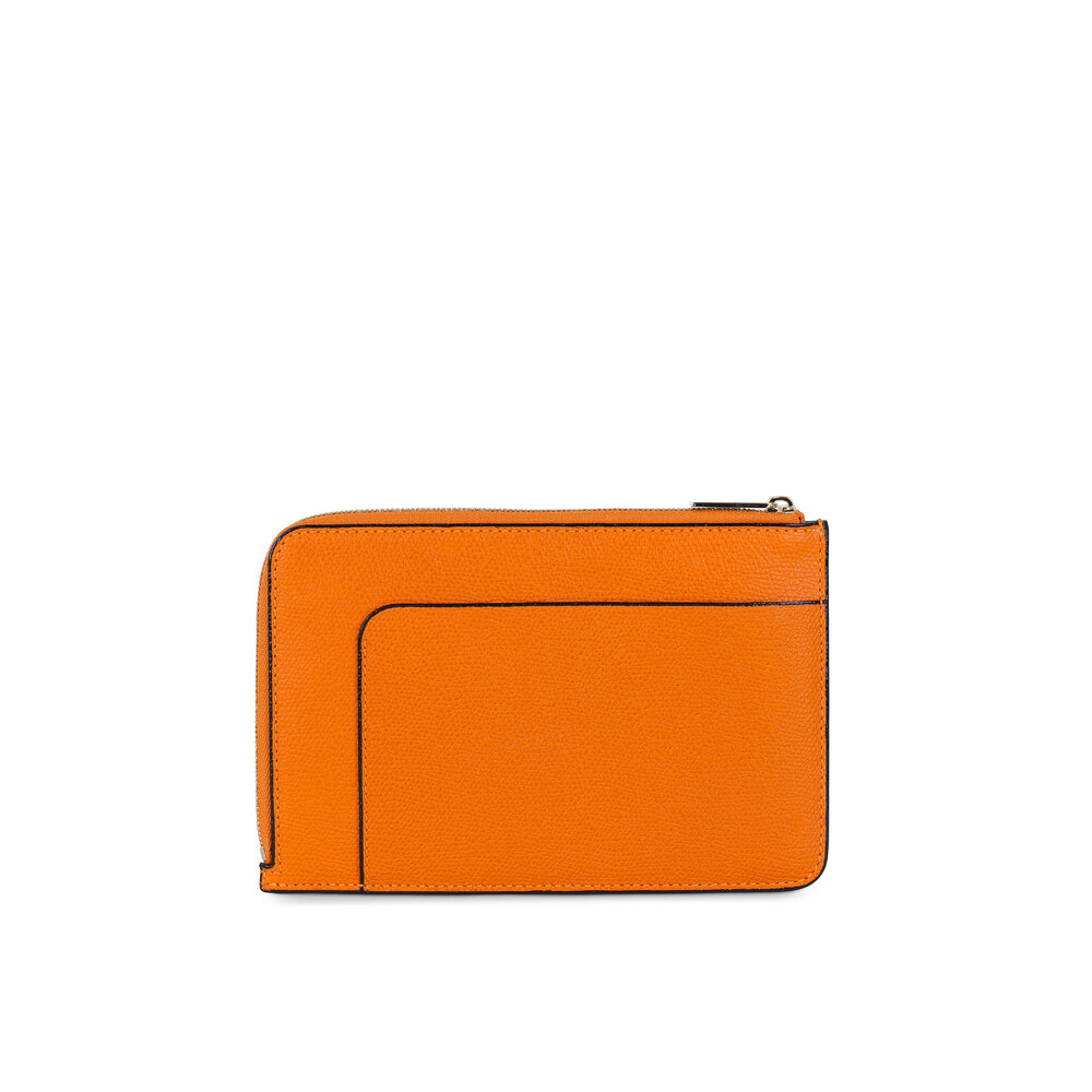 Valextra - Orange Leather Zip Pouch Crossbody | Mitchell Stores