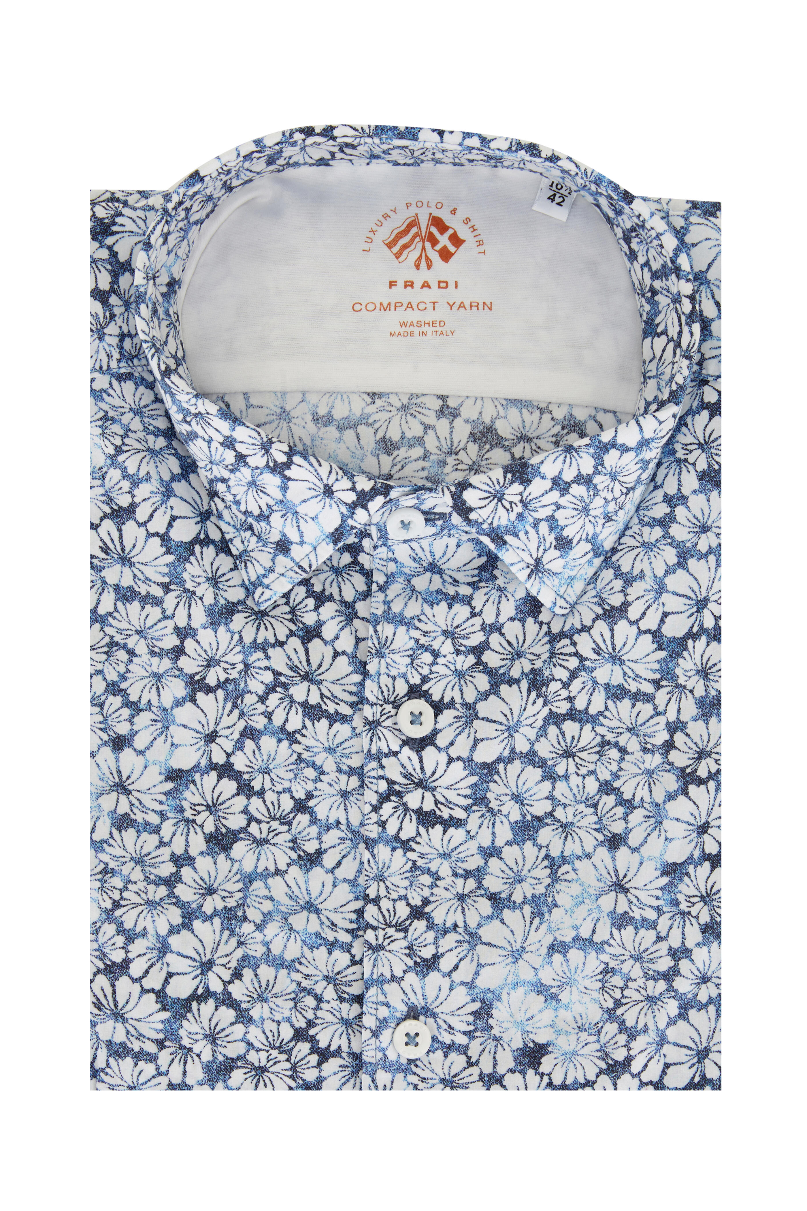 Fradi - Blue & White Floral Cotton Sport Shirt | Mitchell Stores