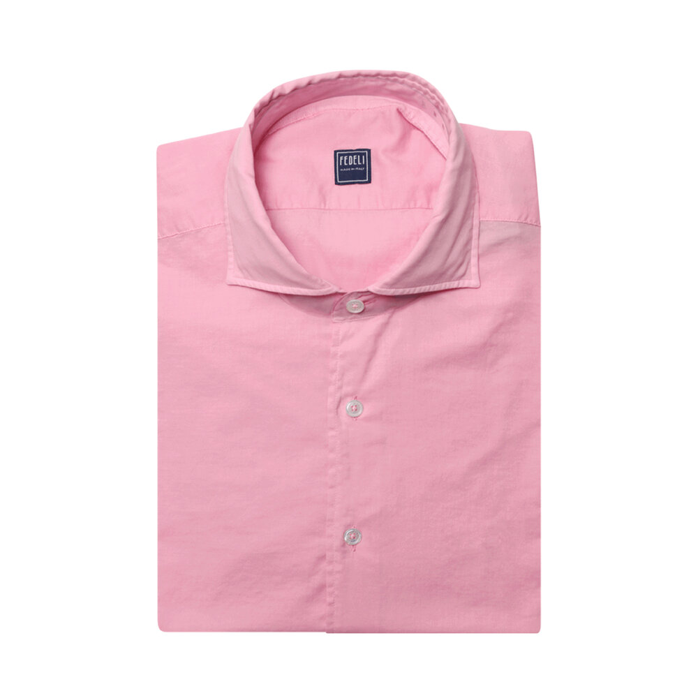 Fedeli - Pink Solid Cotton Sportshirt | Mitchell Stores