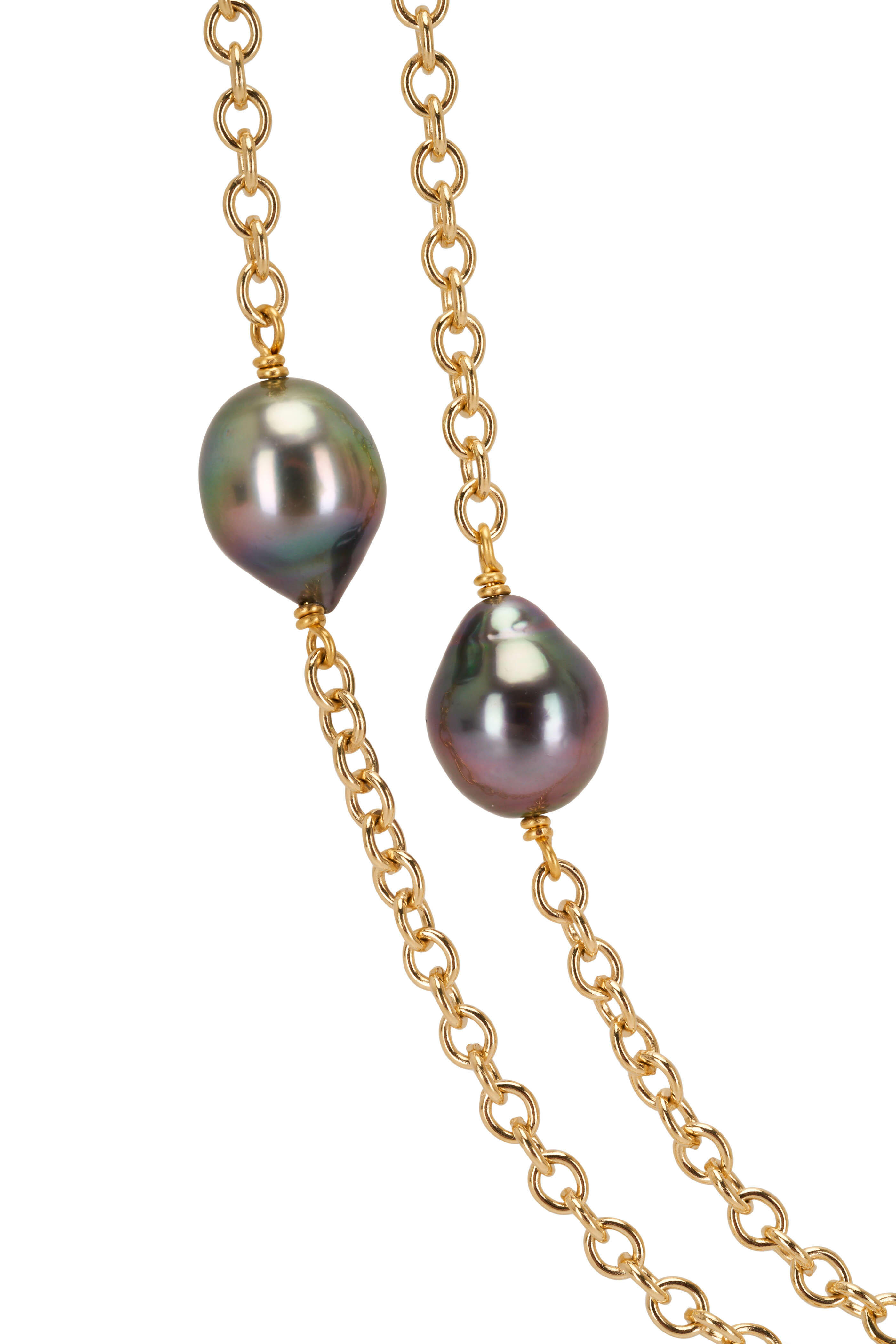 Caroline Ellen - Yellow Gold Tahitian Pearl Station Necklace