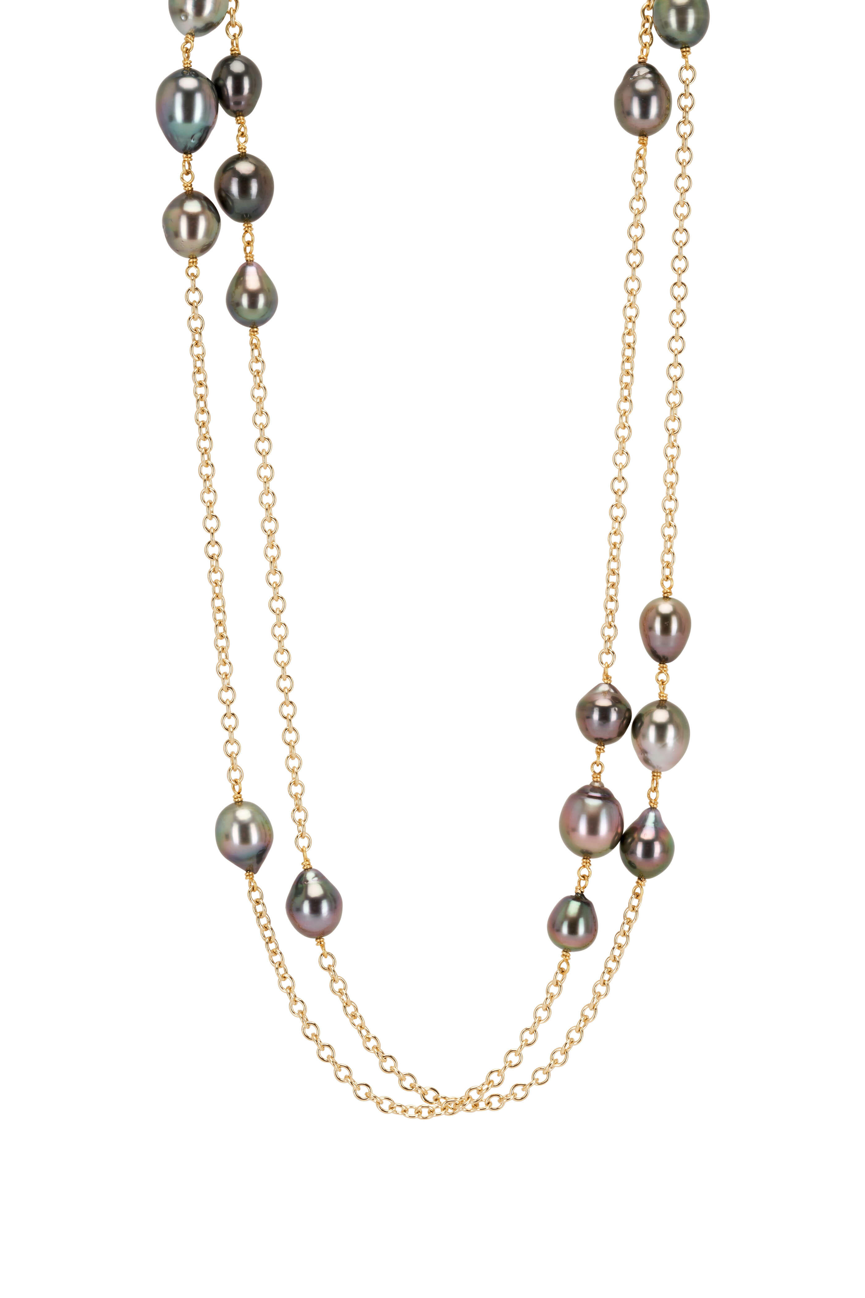 Caroline Ellen - Yellow Gold Tahitian Pearl Station Necklace
