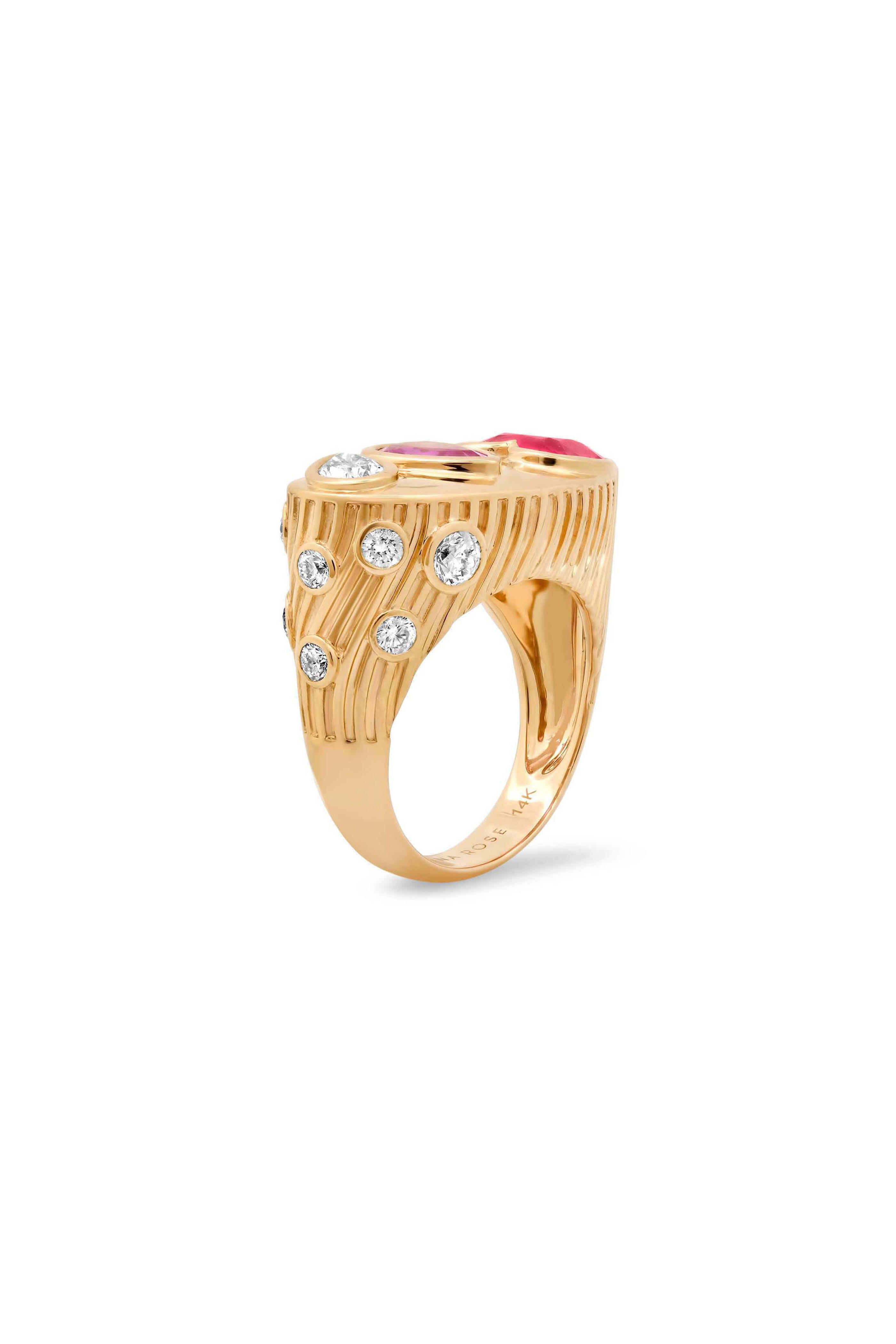 Helena Rose - 14k Gold Tourmaline Sapphire & Diamond Ripple Ring