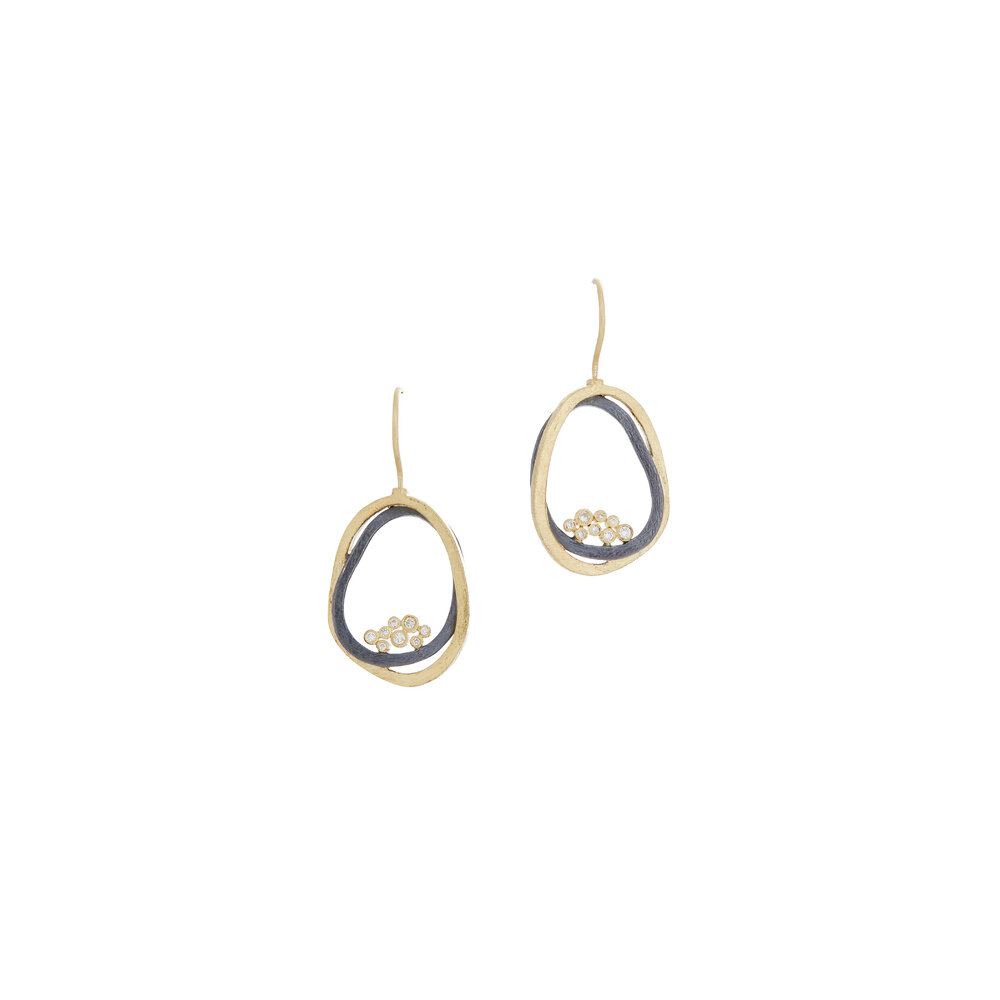 Todd Reed - 18K Gold & Silver Diamond Hoop Drop Earrings
