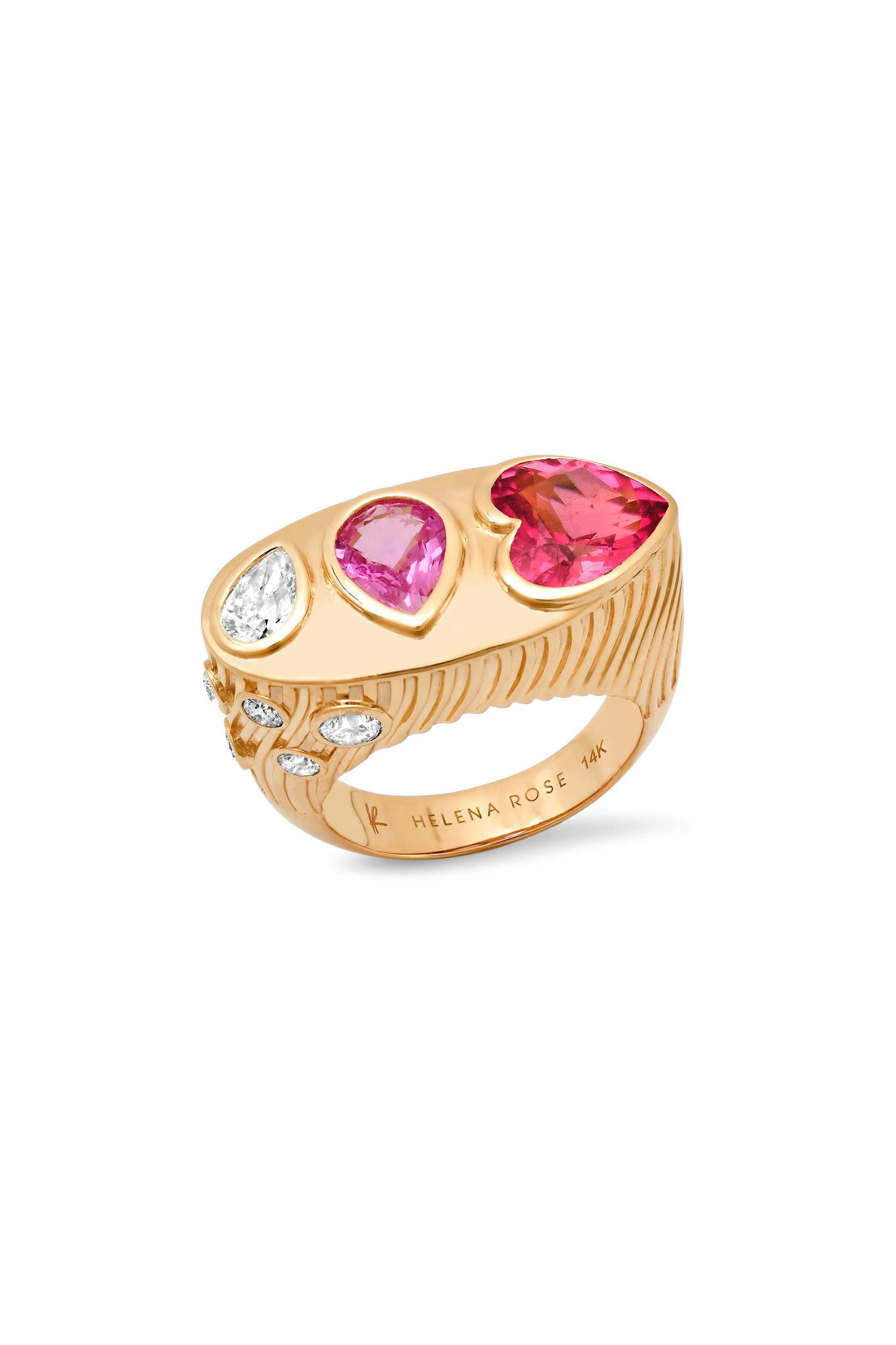 Helena Rose - 14k Gold Tourmaline Sapphire & Diamond Ripple Ring