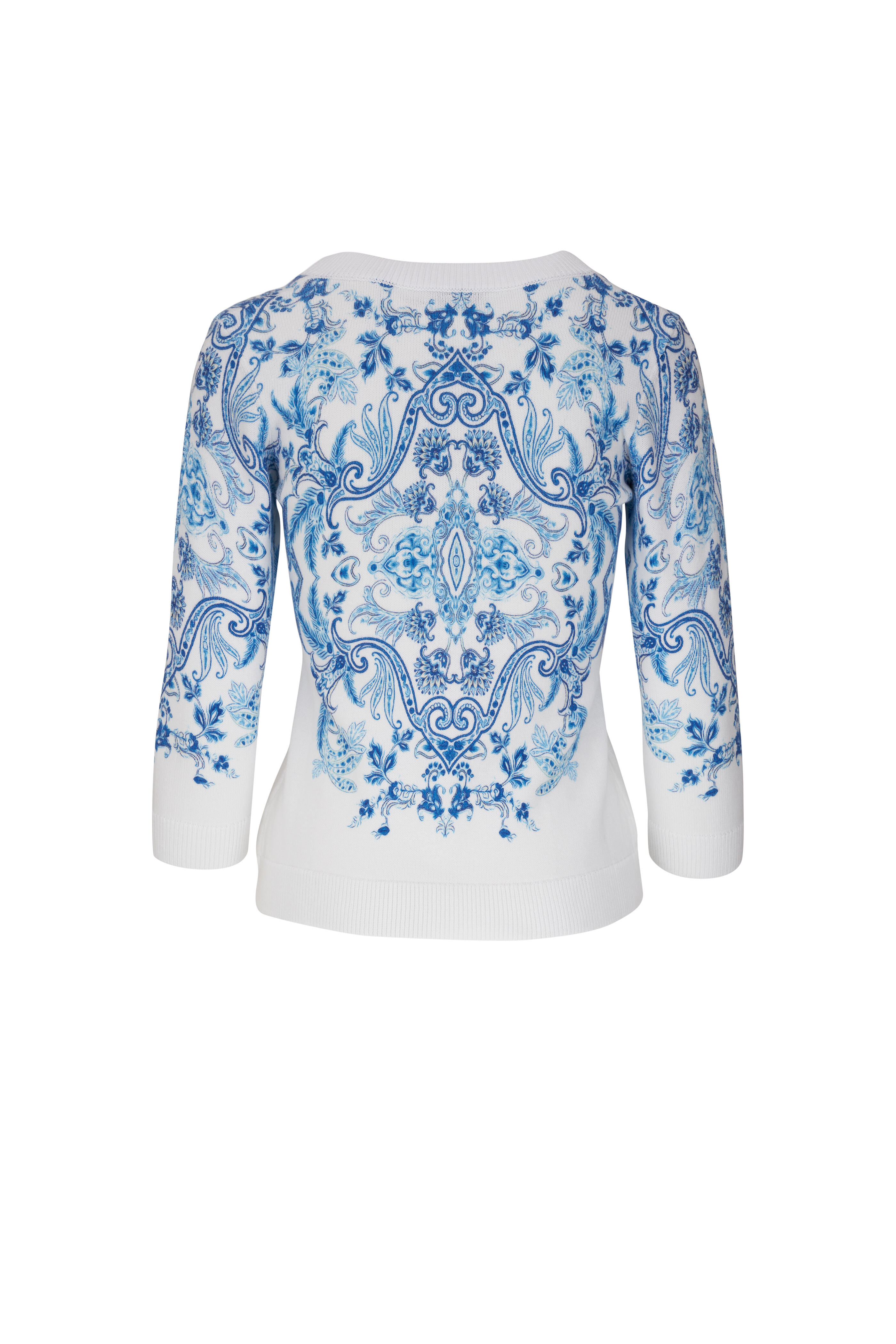 Kinross - White Tavira Print V-Neck Sweater | Mitchell Stores