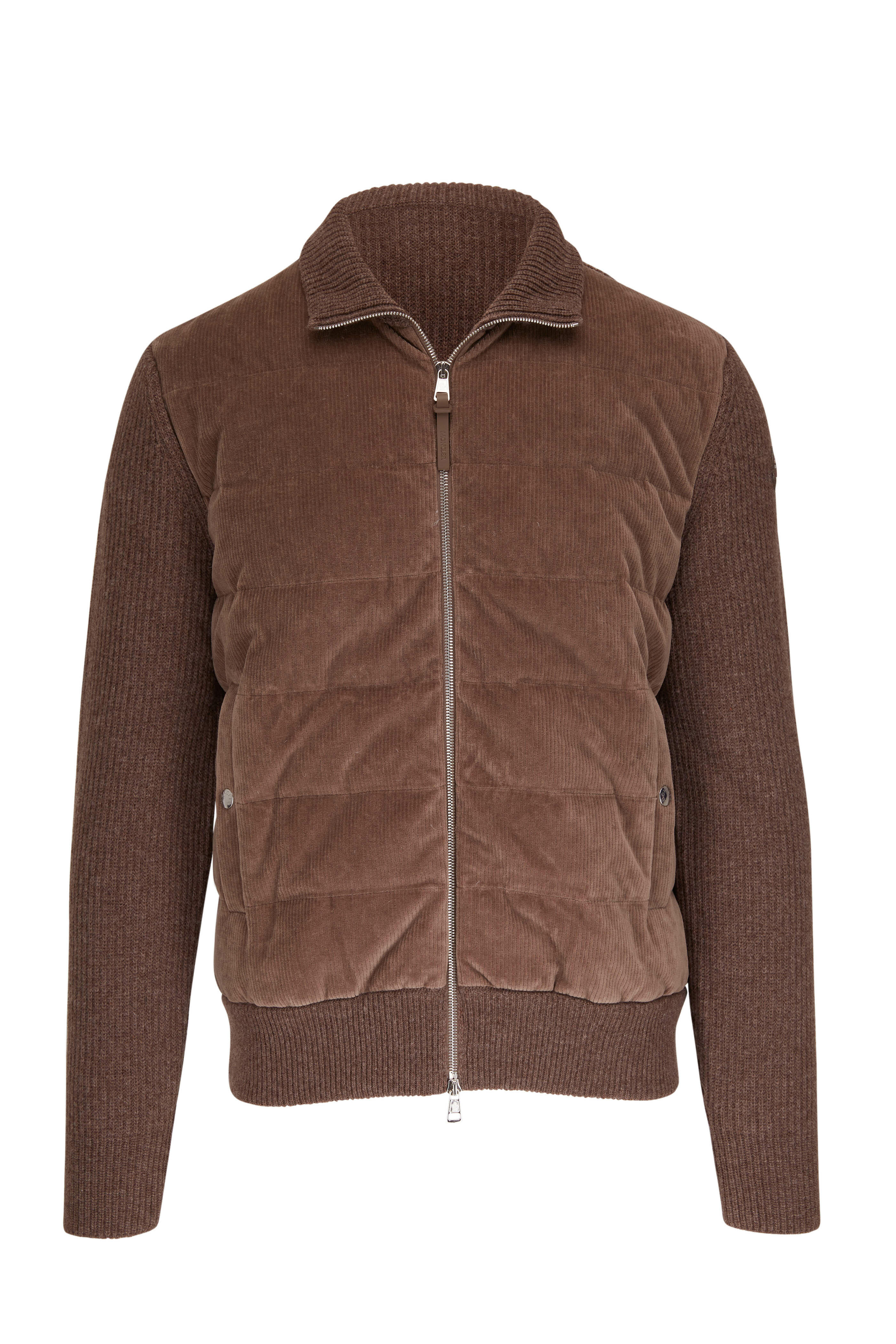 Moncler - Camel Mixed Media Full Zip Sweater | Mitchell Stores