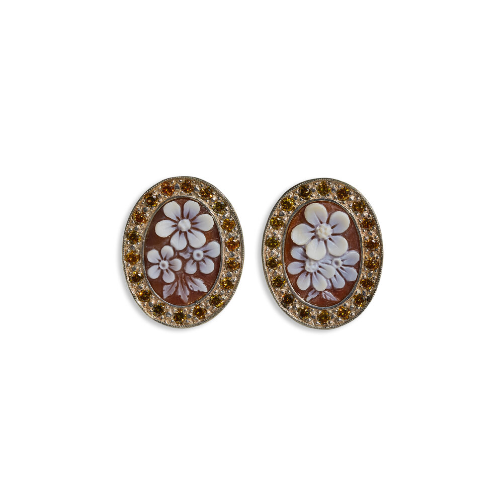 K. Brunini Jewels - Diamond Flower Cameo Earrings