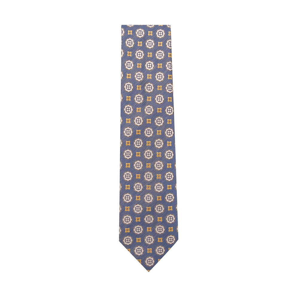 Geoff Nicholson - Slate Blue with Silver and Yellow Medallion Tie