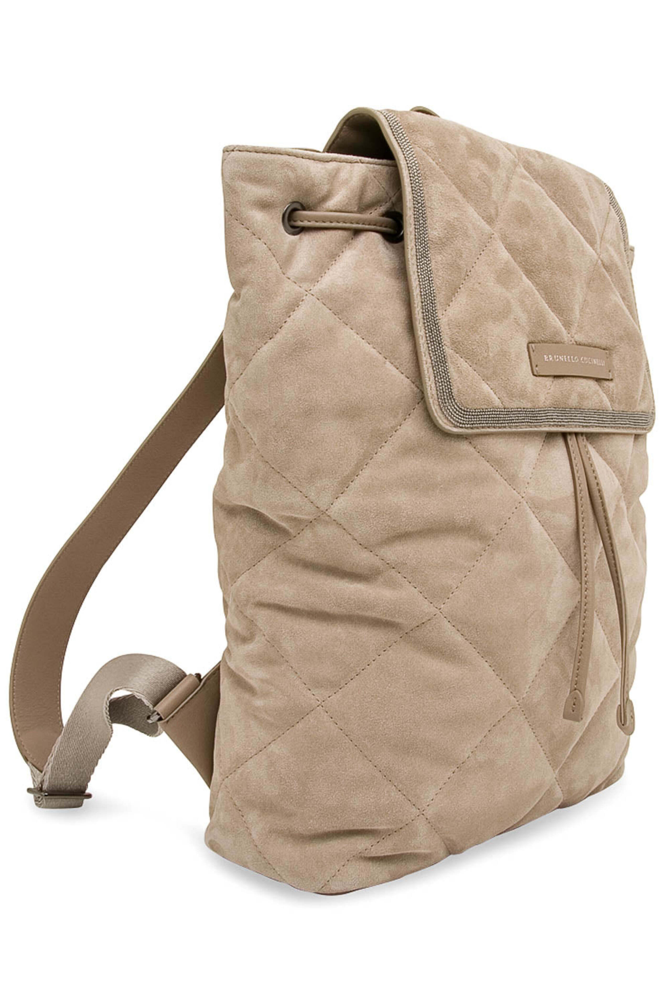 Brunello Cucinelli - Monili embellished Quilted Backpack in Stone