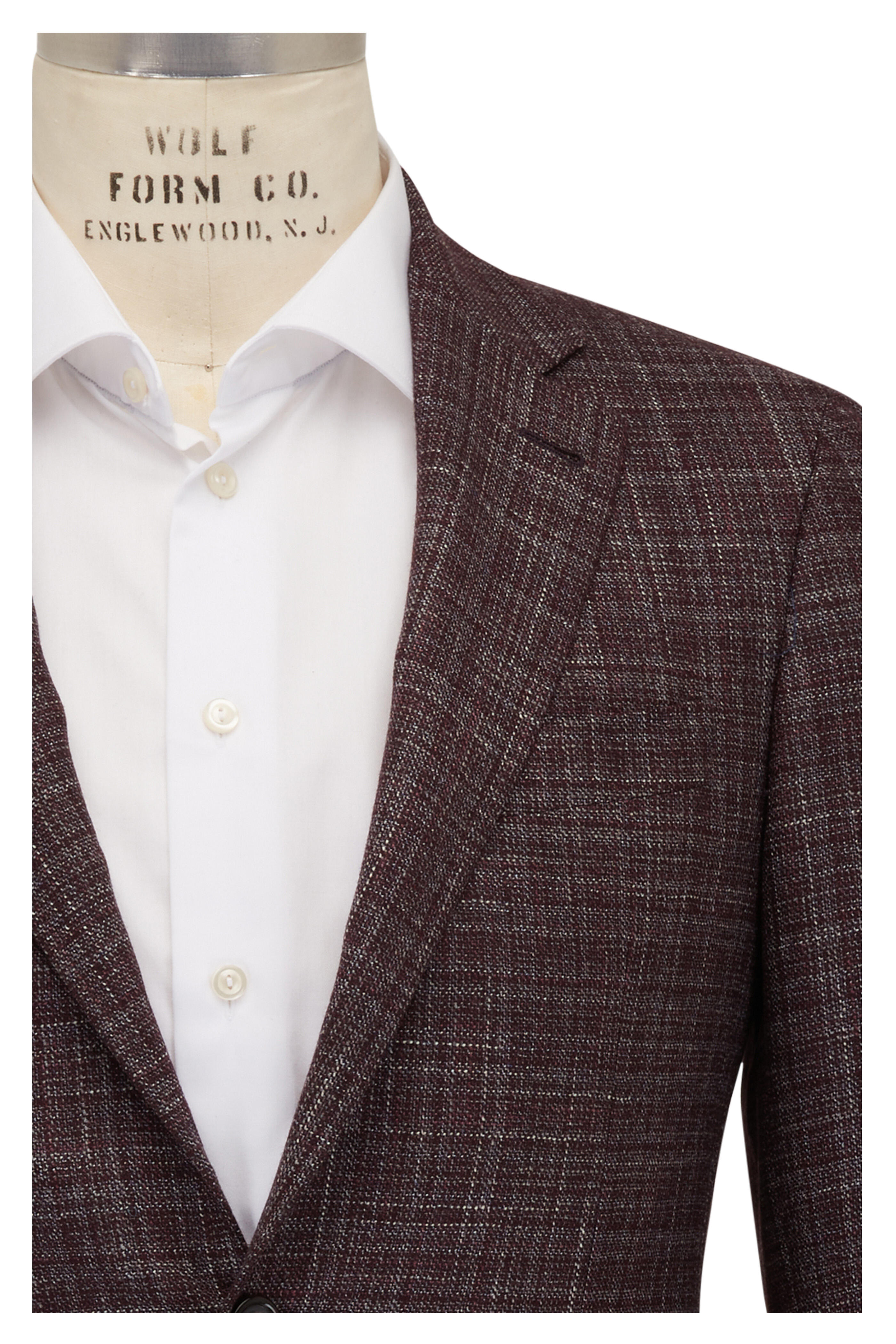 Canali - Red & Gray Check Wool Blend Sportcoat | Mitchell Stores