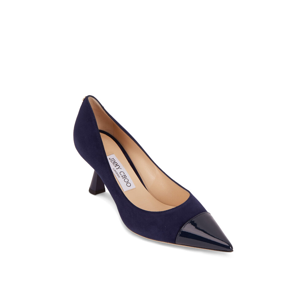 Jimmy Choo - Rene Navy Patent Leather & Suede Pointed Pump,65mm