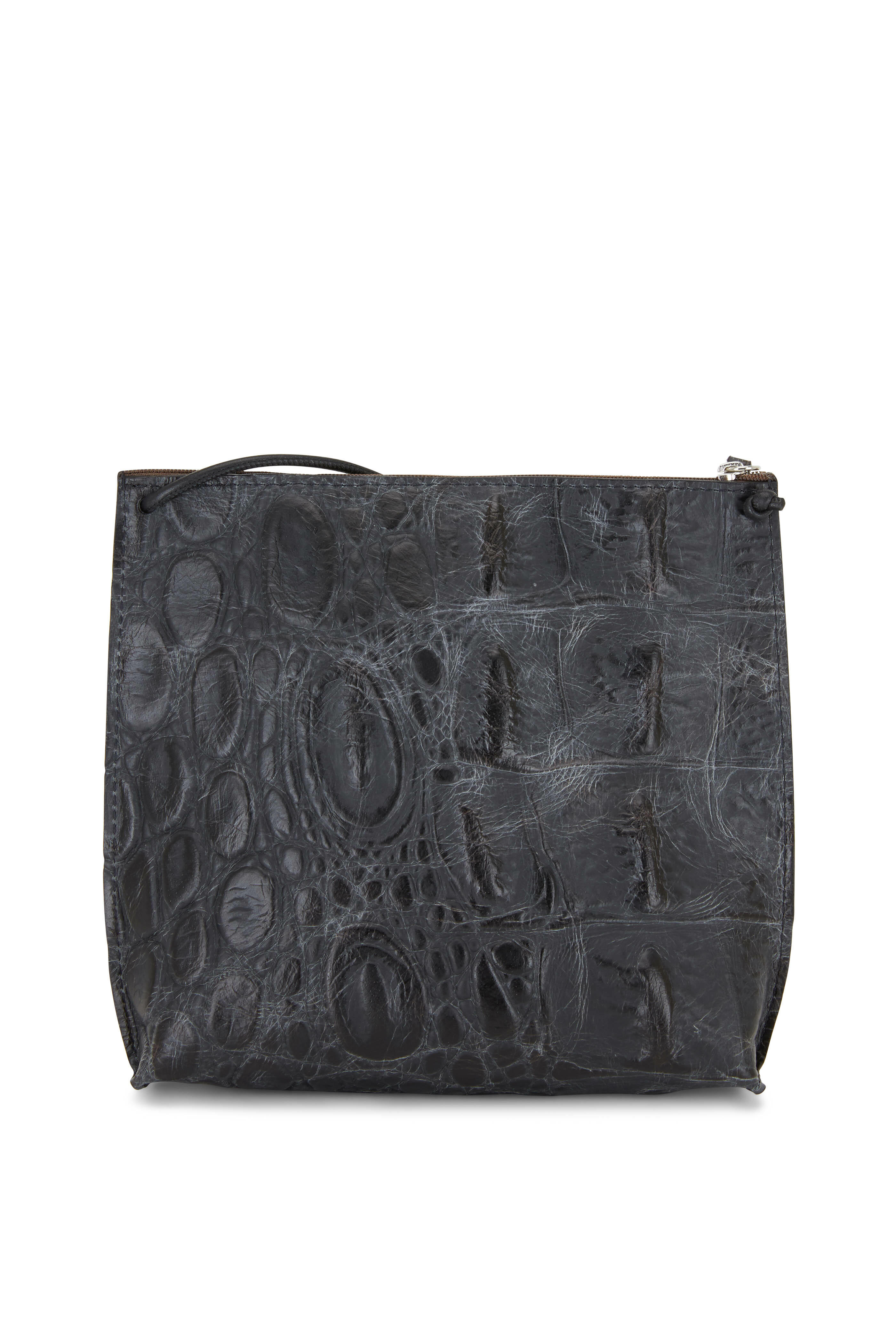 B May Bags - Black Croc Embossed Leather Strappy Pouch