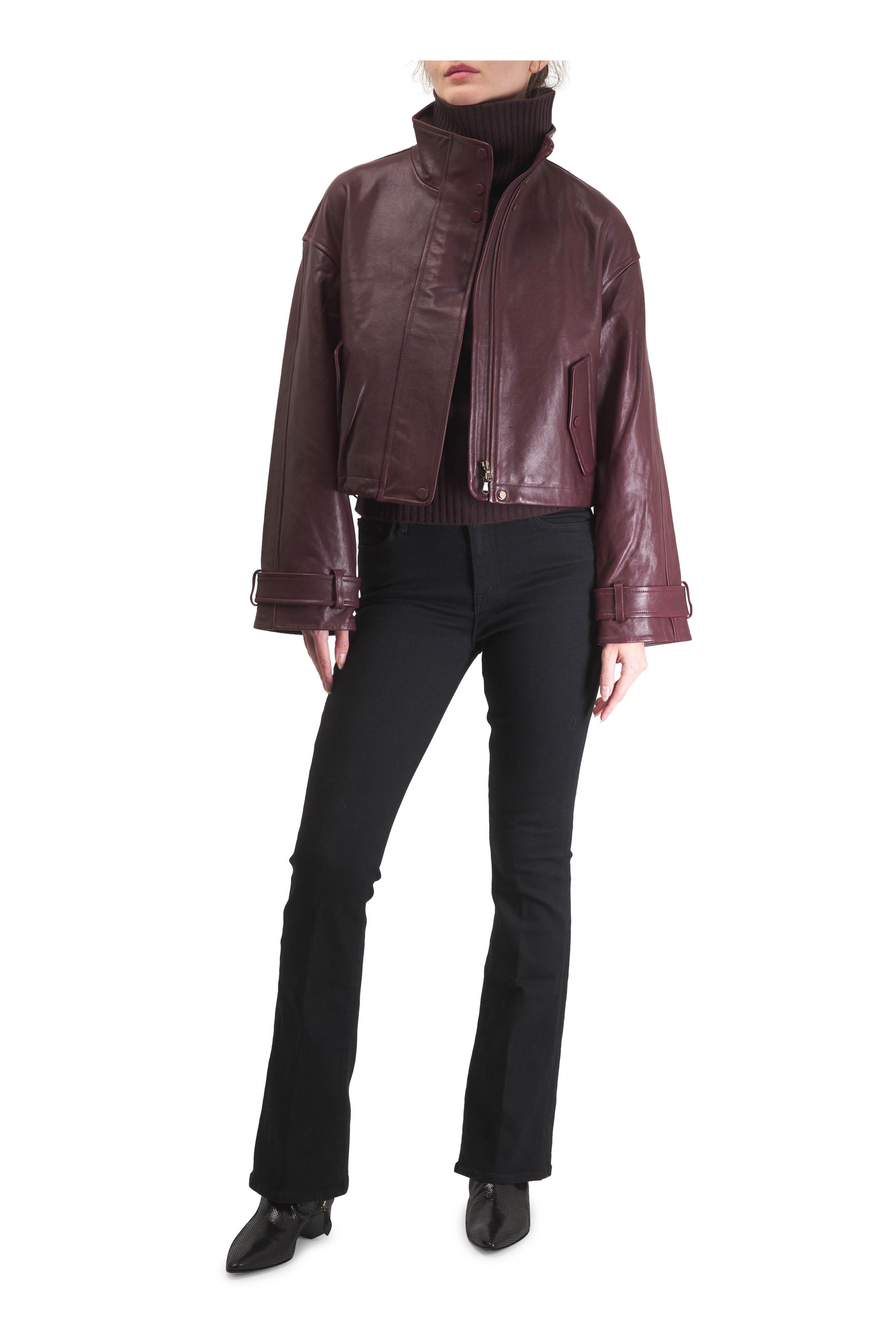 Veronica Beard - Bateman Raisin Cropped Leather Jacket