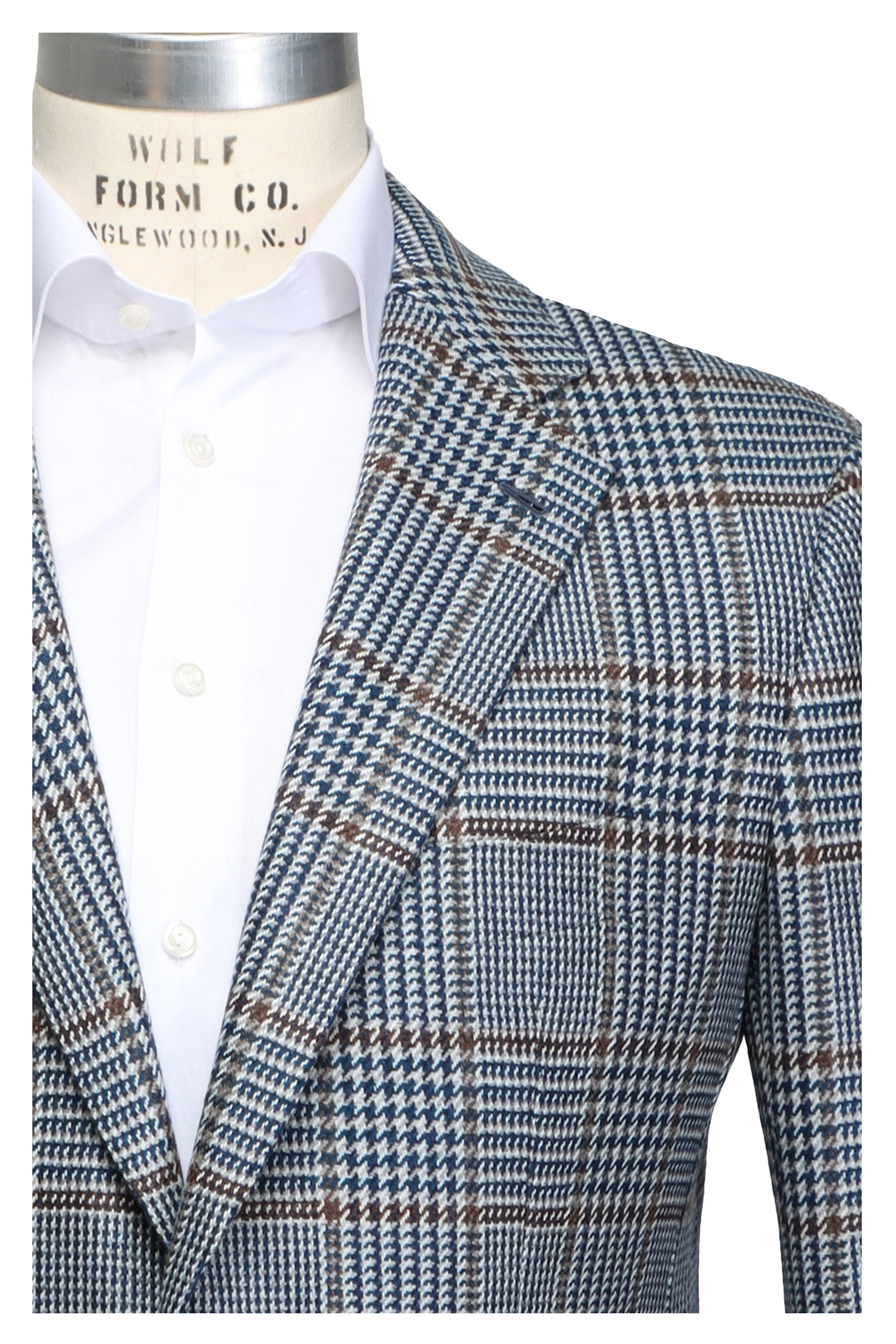 Cesare Attolini - Teal & Hazelnut Windowpane Plaid Sportcoat