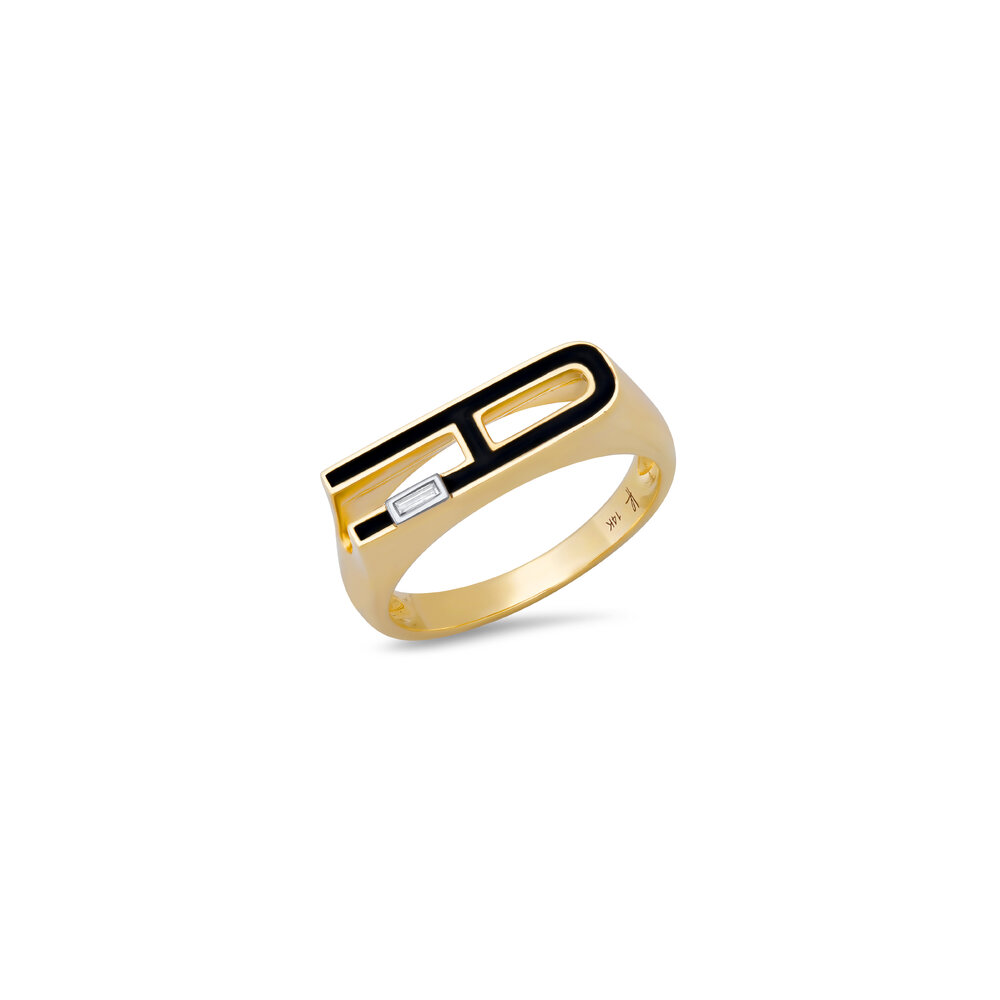 Helena Rose - 14k Yellow Gold Enamel Initial "A" Ring