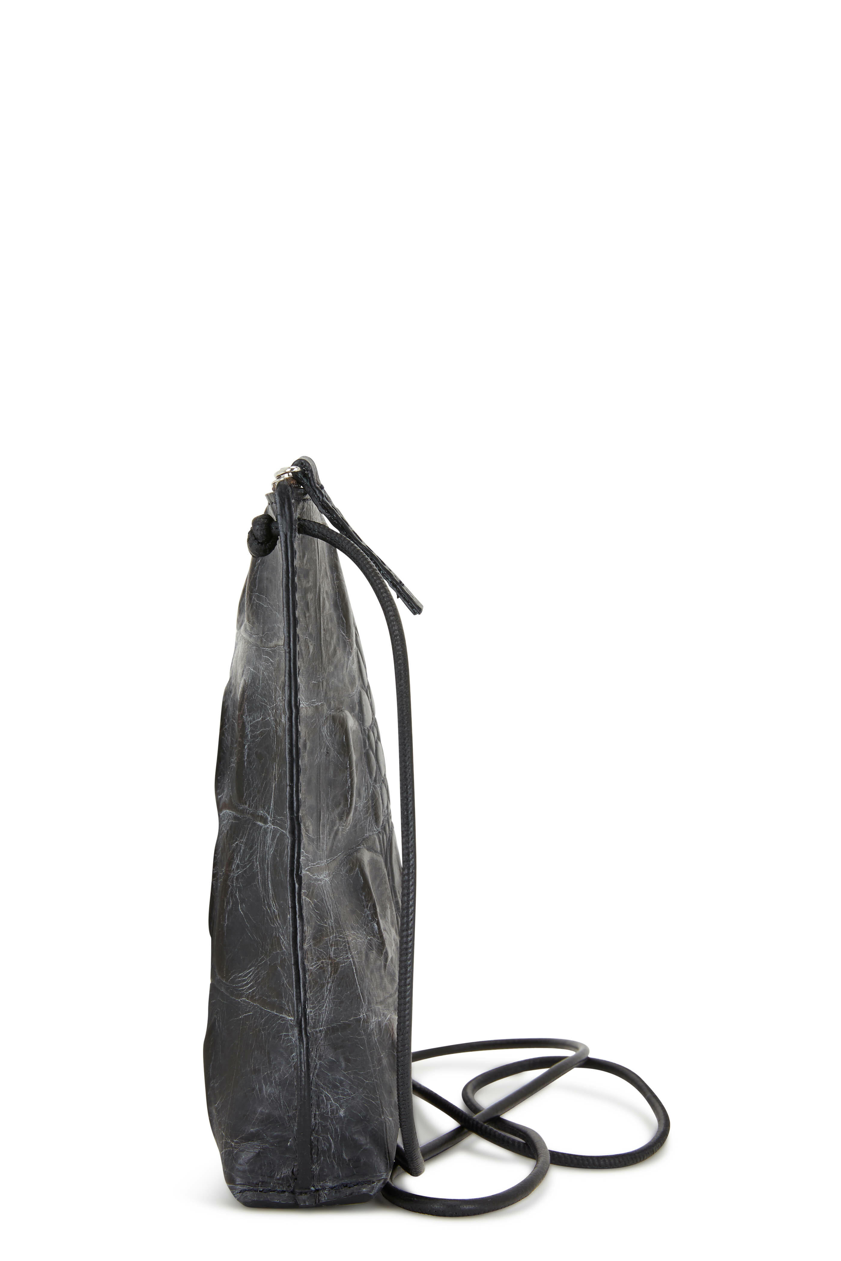 B May Bags - Black Croc Embossed Leather Strappy Pouch