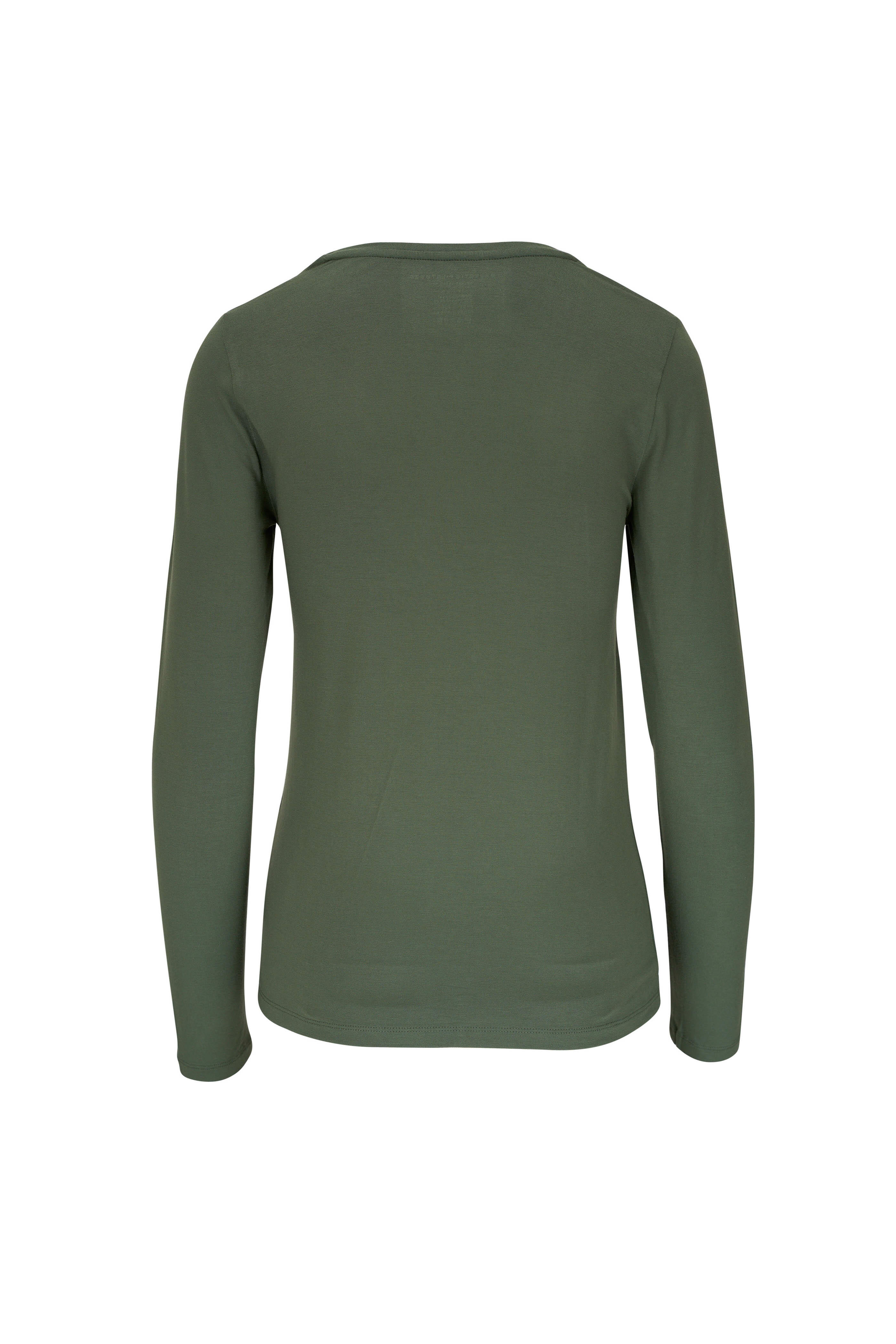 Majestic - Superwashed Mousse Green Stretch V-Neck T-Shirt