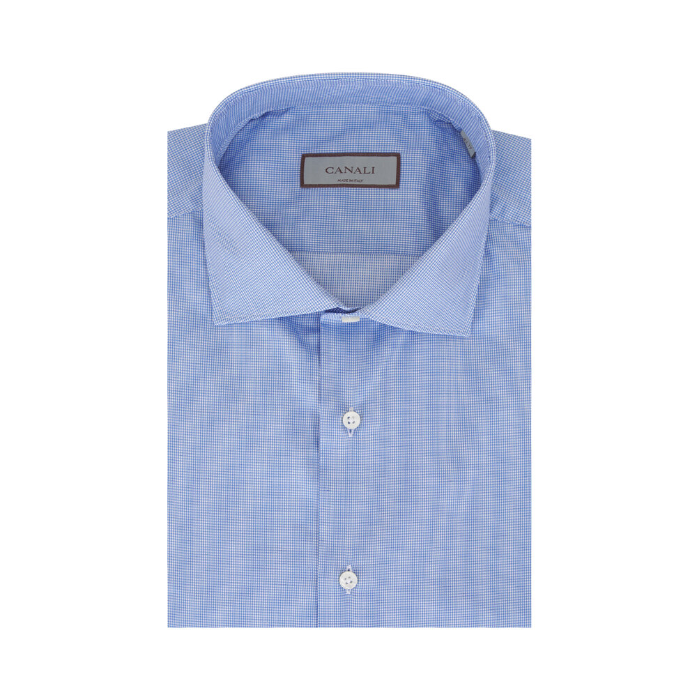 Canali - Blue Micro Check Cotton Dress Shirt | Mitchell Stores