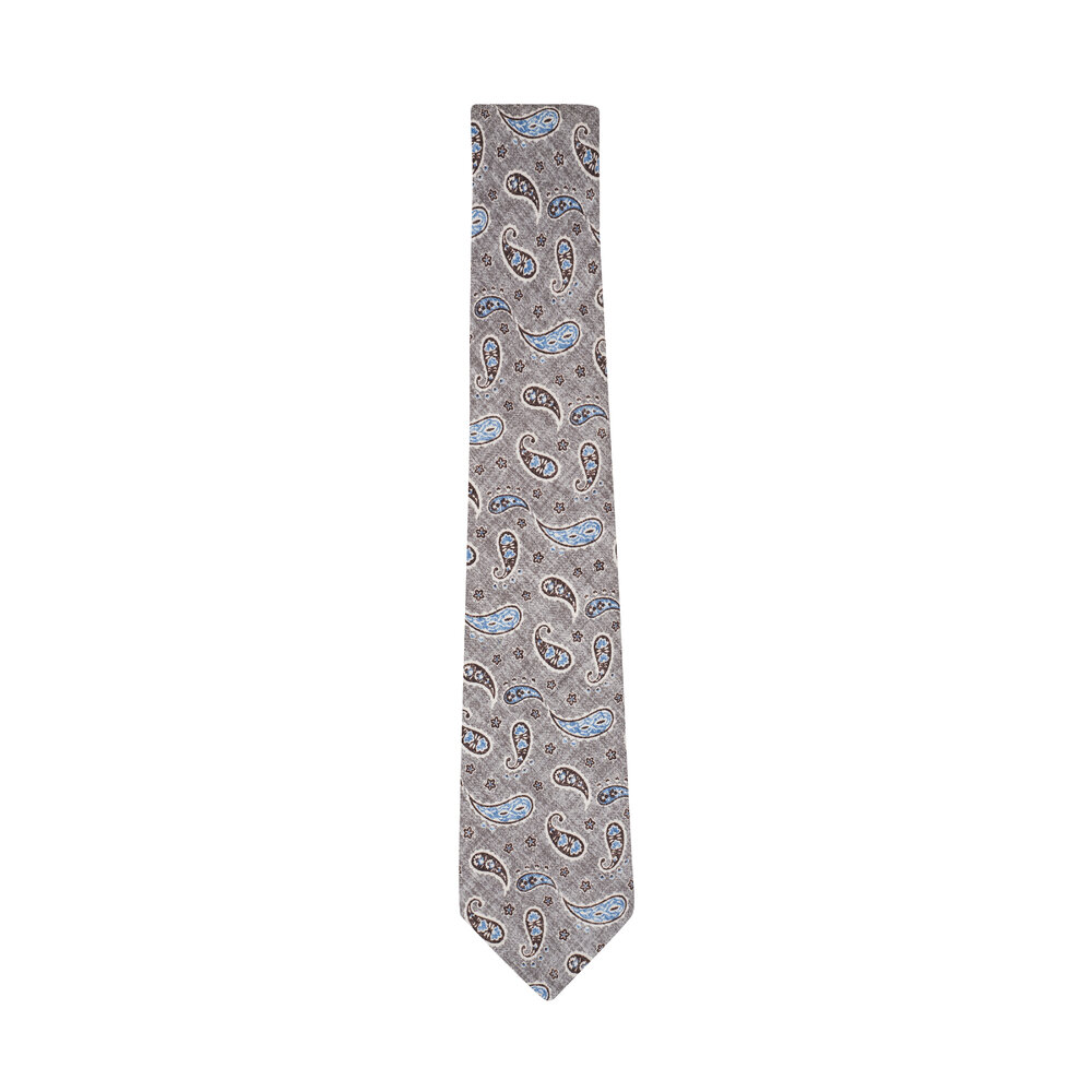 Kiton - Gray & Blue Paisley Silk Necktie | Mitchell Stores