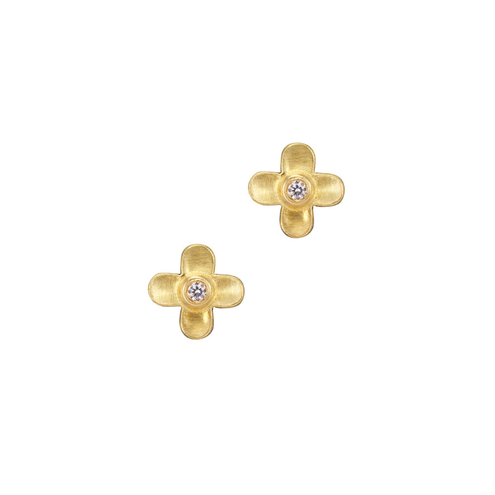 Caroline Ellen - 20k Yellow Gold Diamond Petal Studs
