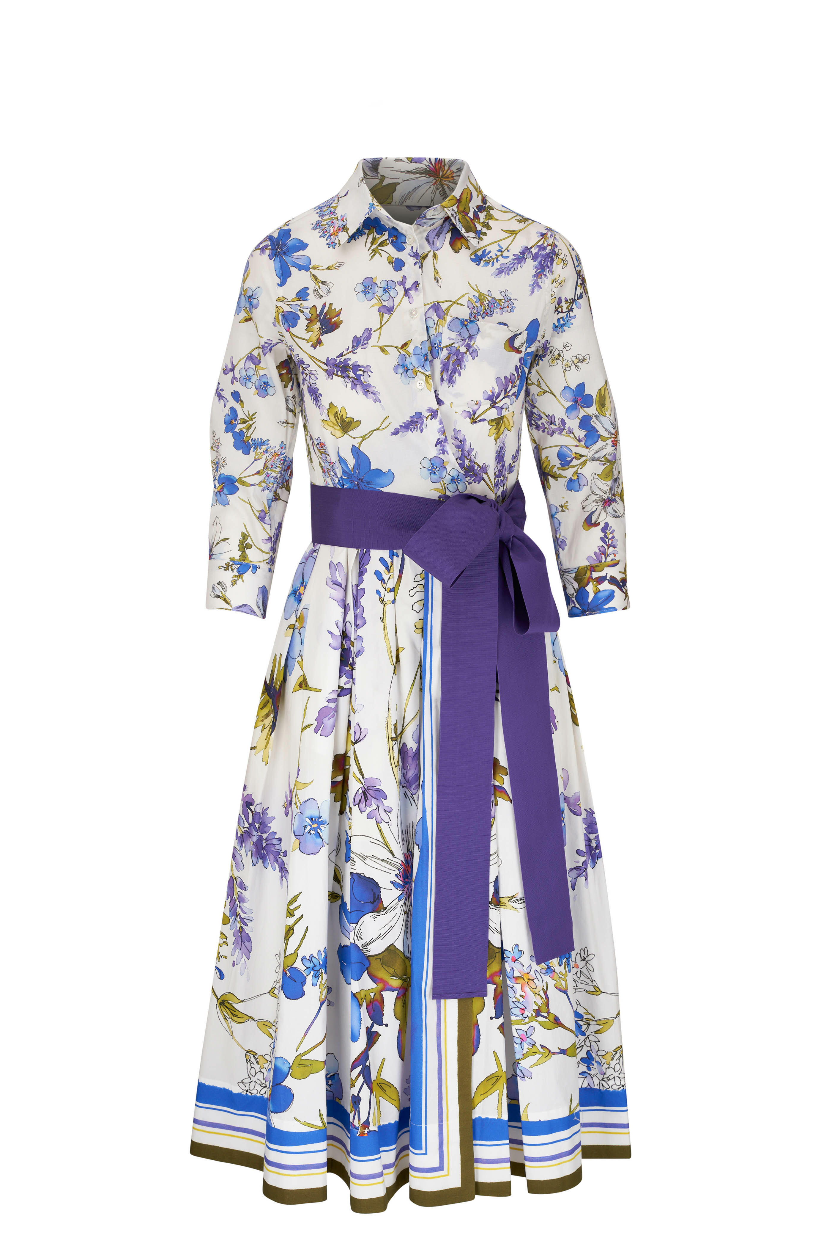 Sara Roka - Elenat Blue Sprig Floral Cotton Midi Dress