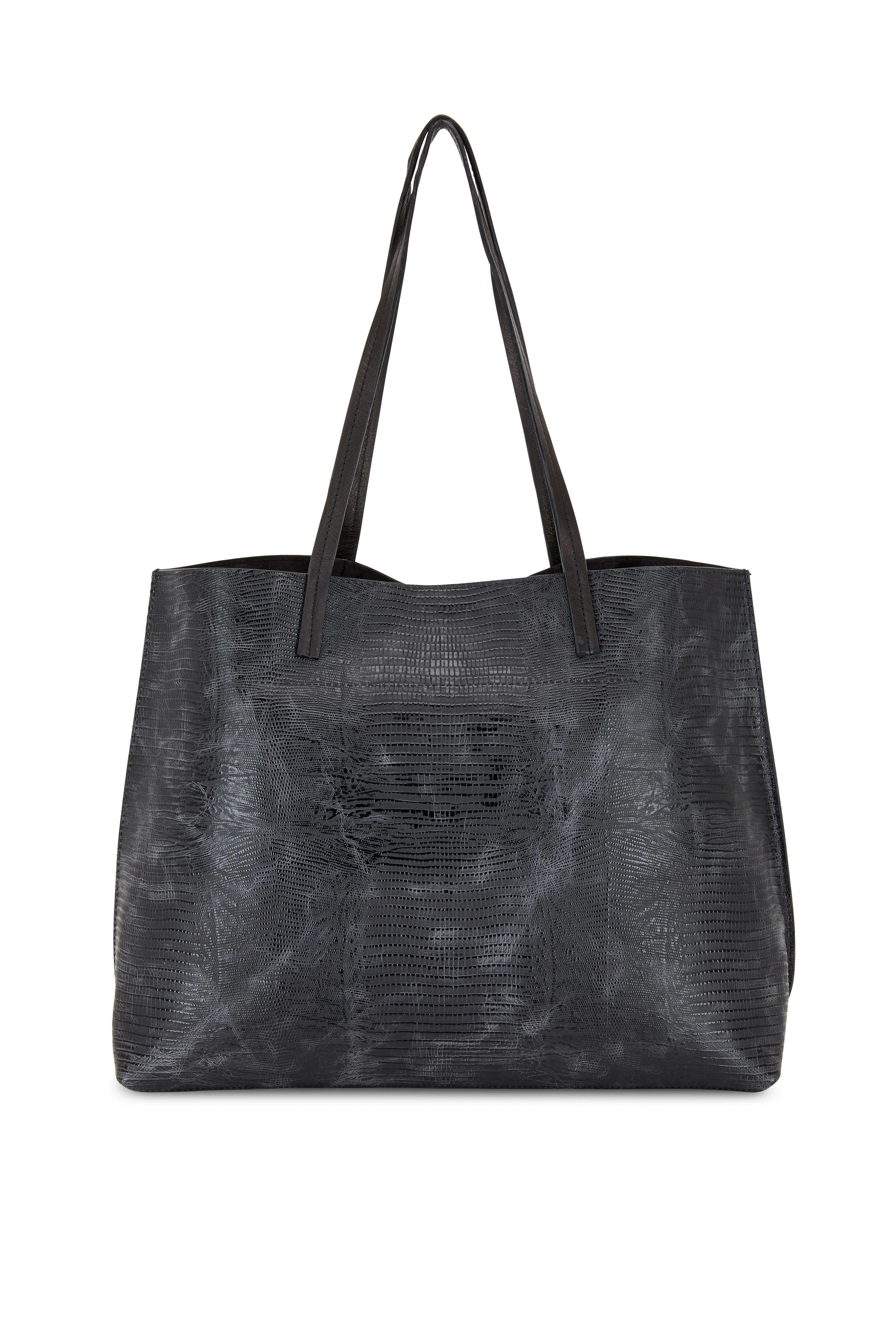 B May Bags - Black Lizard Embossed Leather Classic Shopper