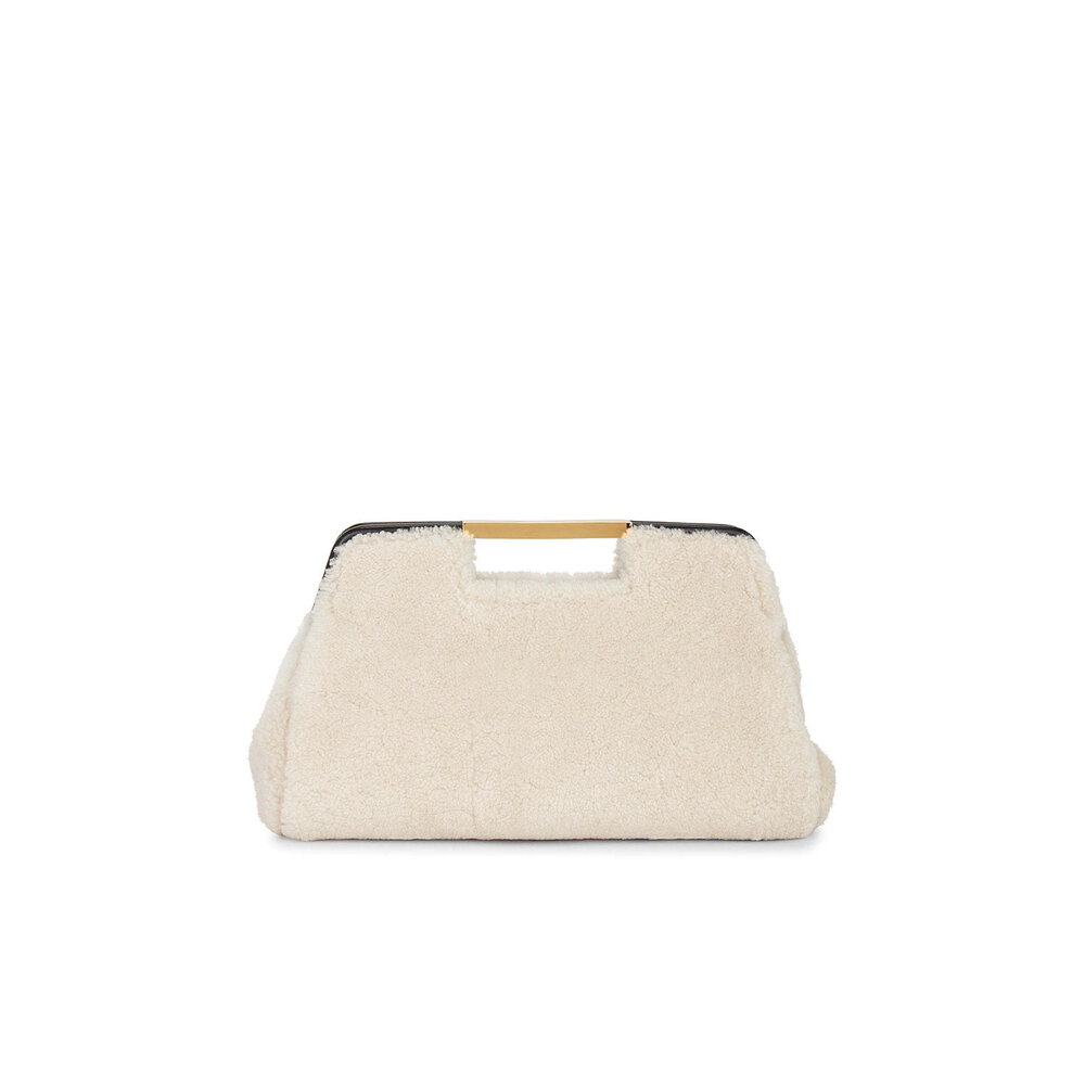 Demellier - Seville Shearling Clutch in Off White